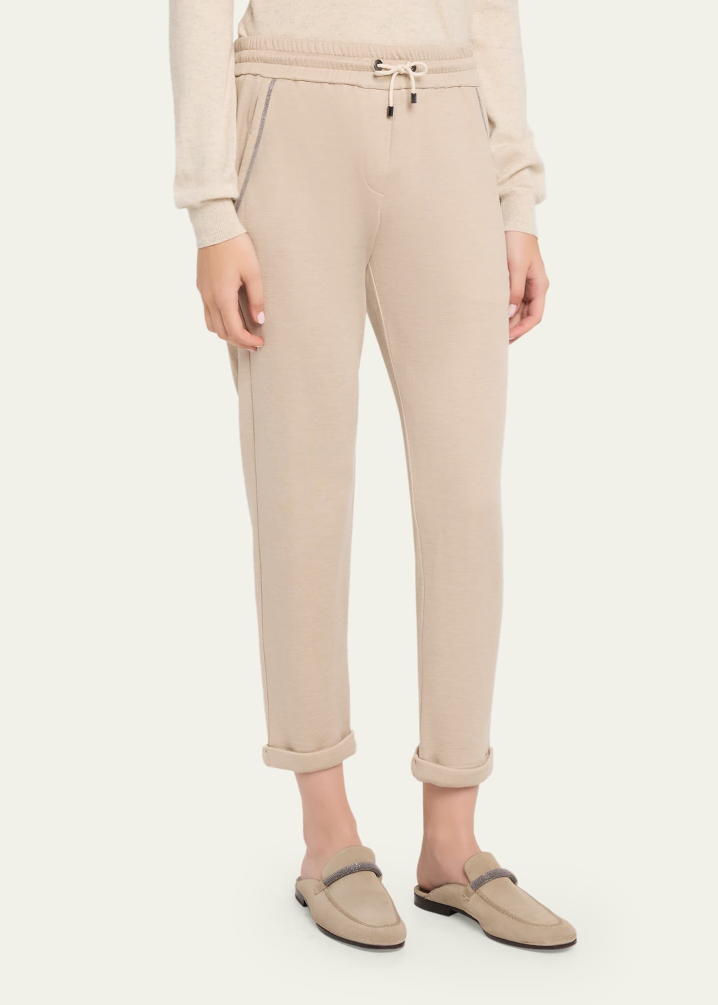 Brunello Cucinelli Monili-Trim Slim-Leg Ankle Drawstring Sport Pants ...
