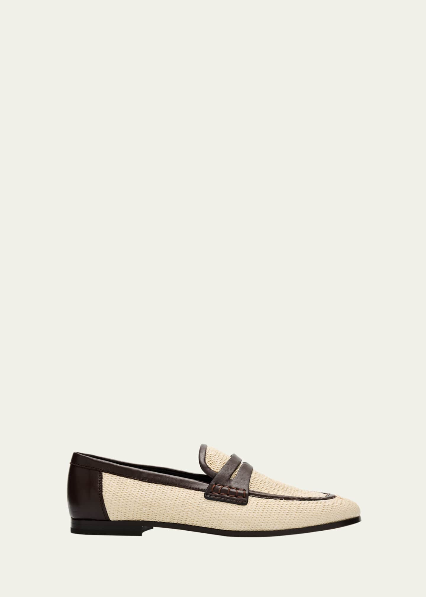 Brunello Cucinelli Micro Raffia and Leather Penny Loafers - Bergdorf ...