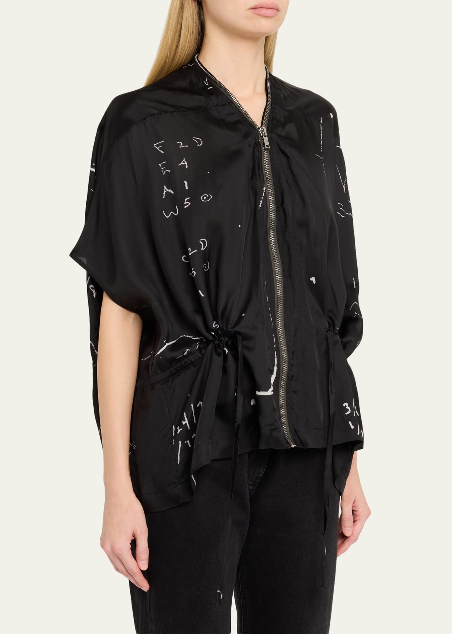 Rick Owens Sail Equation-Print Short-Sleeve Zip Jacket - Bergdorf Goodman