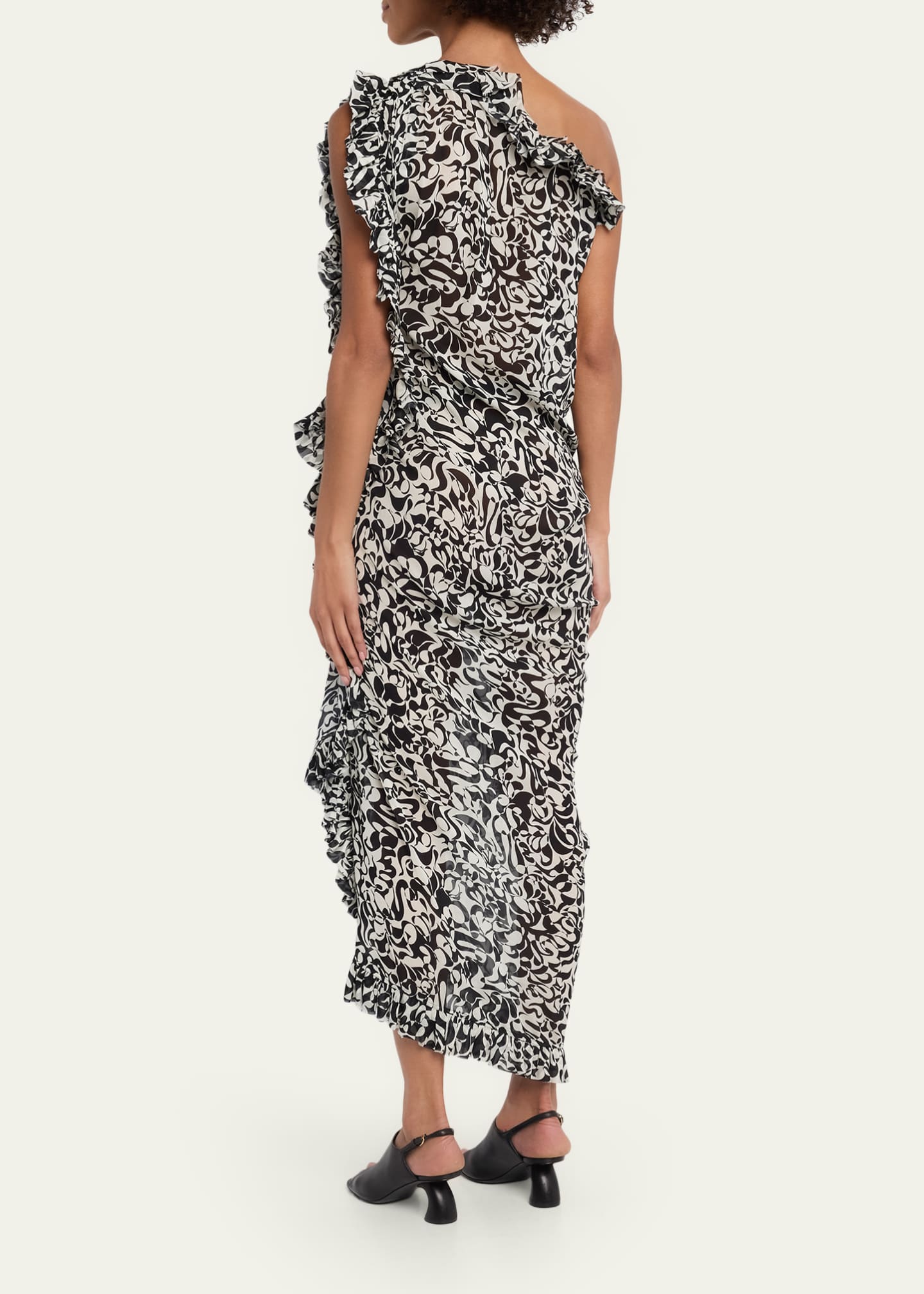 Dries Van Noten Dina One-Shoulder Abstract-Print Ruffle Midi Dress ...