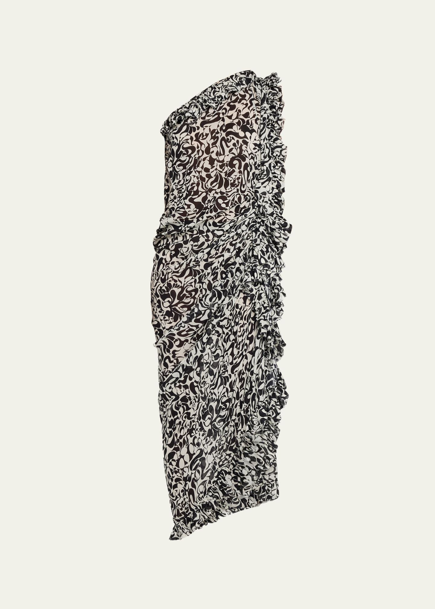 Dries Van Noten Dina One-Shoulder Abstract-Print Ruffle Midi Dress ...