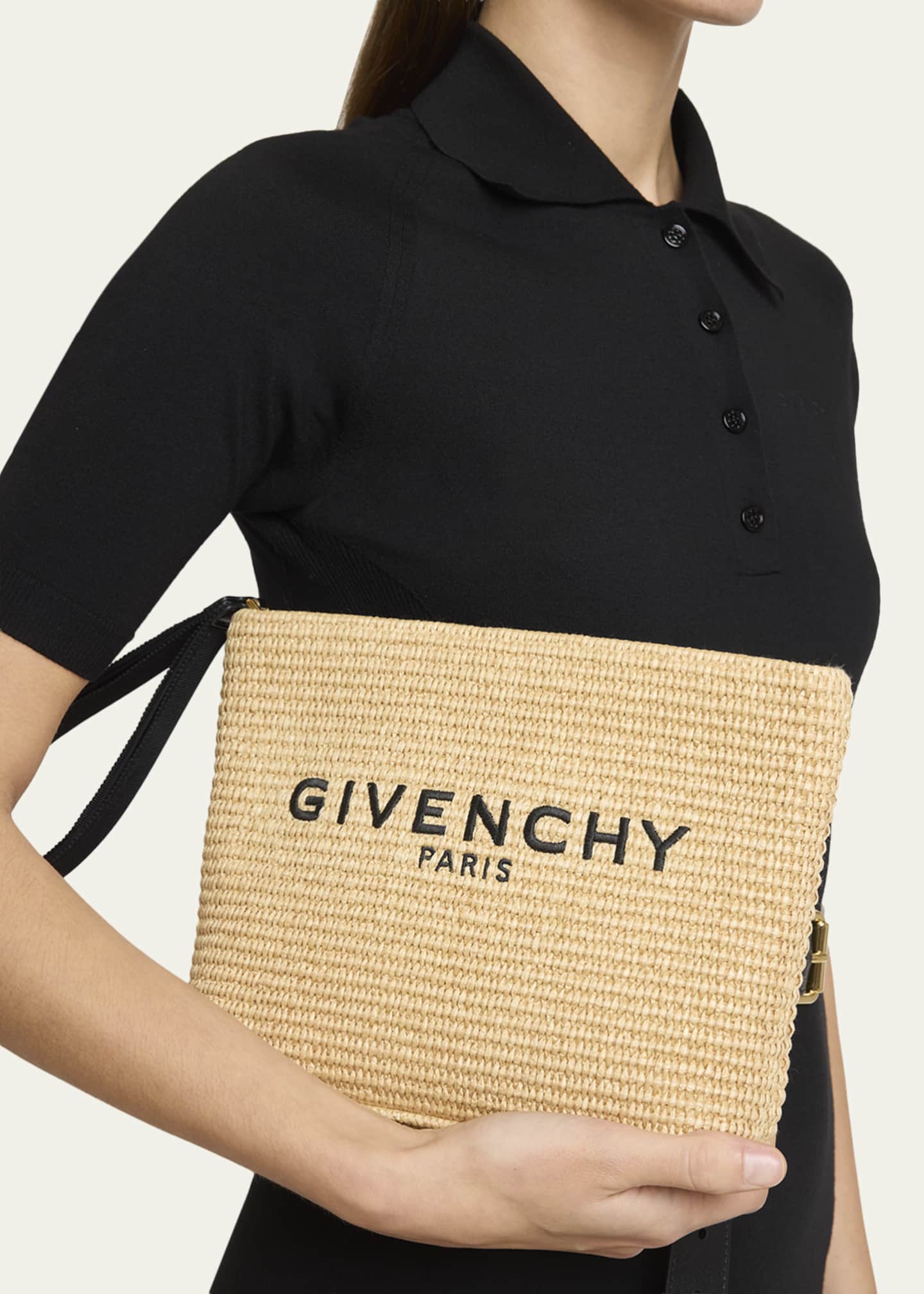 Givenchy Logo-Embroidered Pouch Bag in Faux Raffia - Bergdorf Goodman