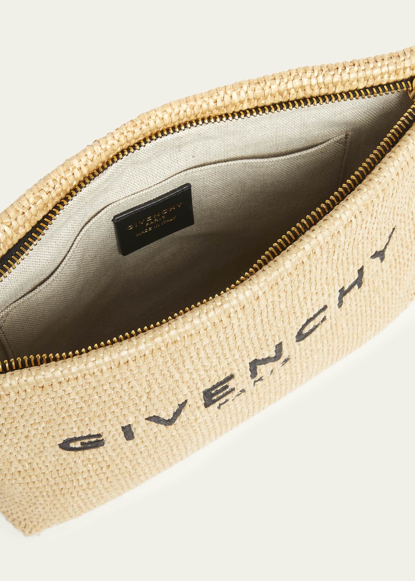 Givenchy Logo-Embroidered Pouch Bag in Faux Raffia - Bergdorf Goodman