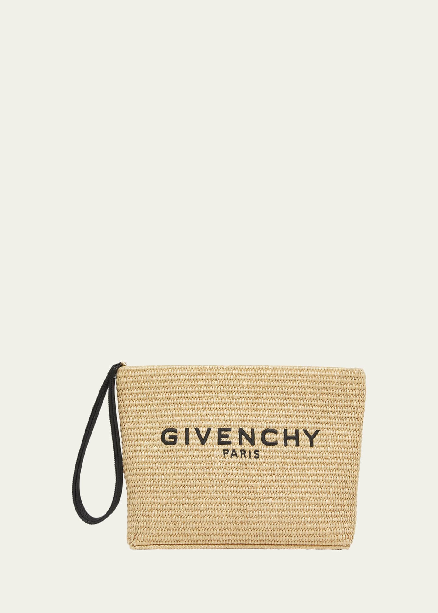 Givenchy Logo-Embroidered Pouch Bag in Faux Raffia - Bergdorf Goodman
