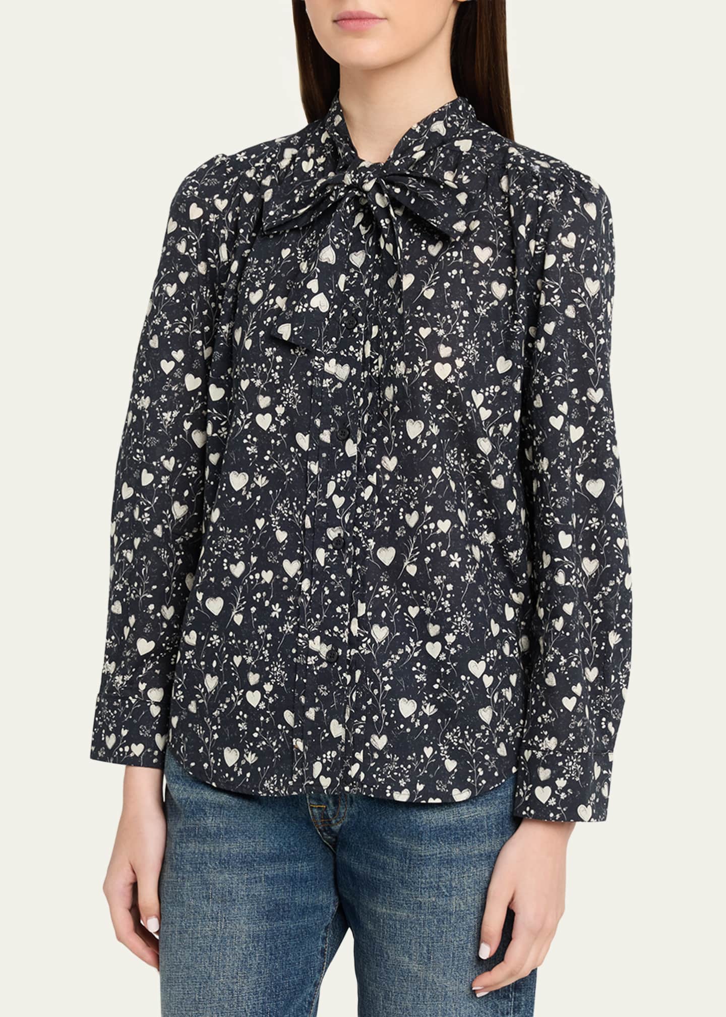 R13 Long-Sleeve Tie-Neck Cotton Shirt - Bergdorf Goodman