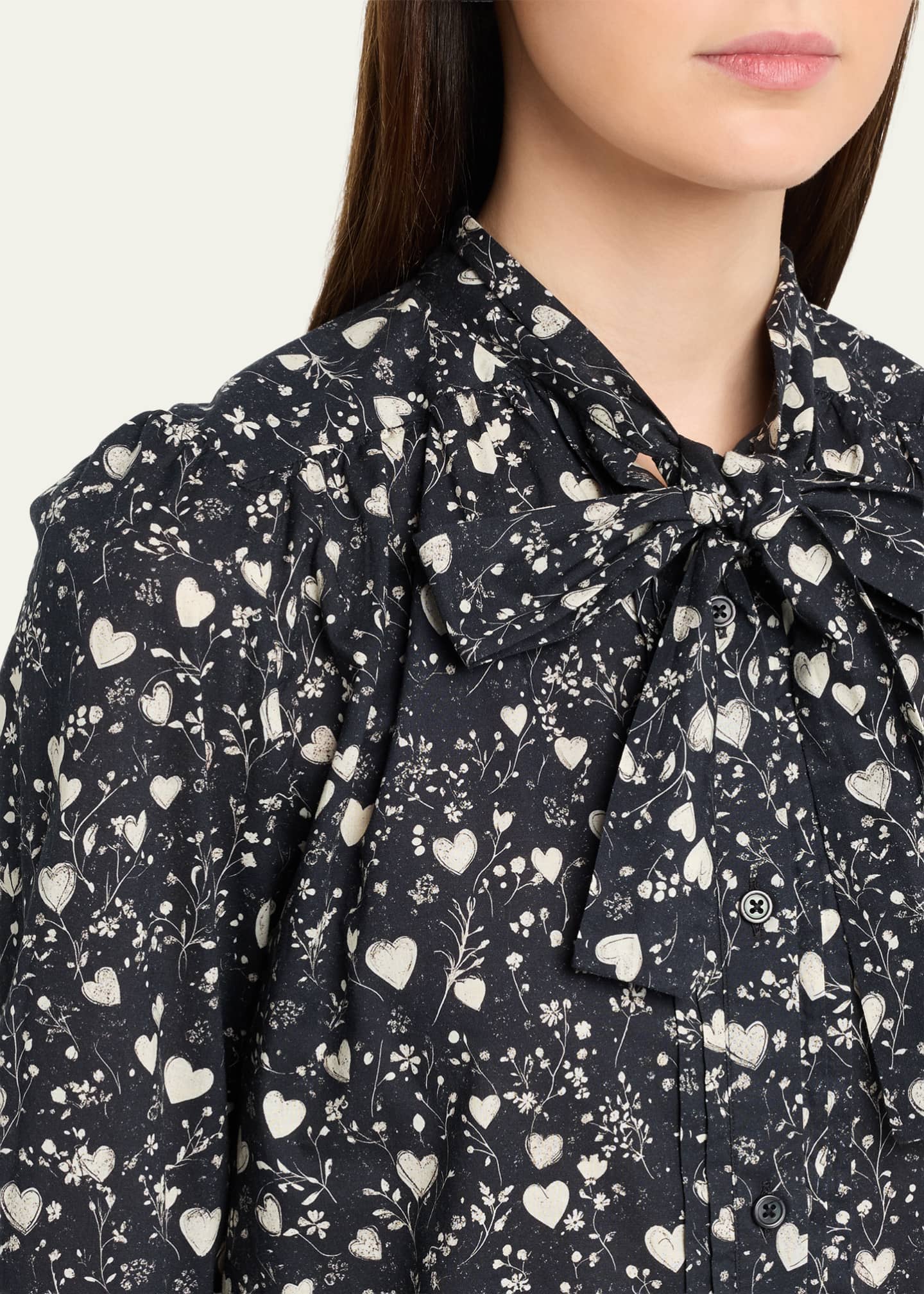 R13 Long-Sleeve Tie-Neck Cotton Shirt - Bergdorf Goodman