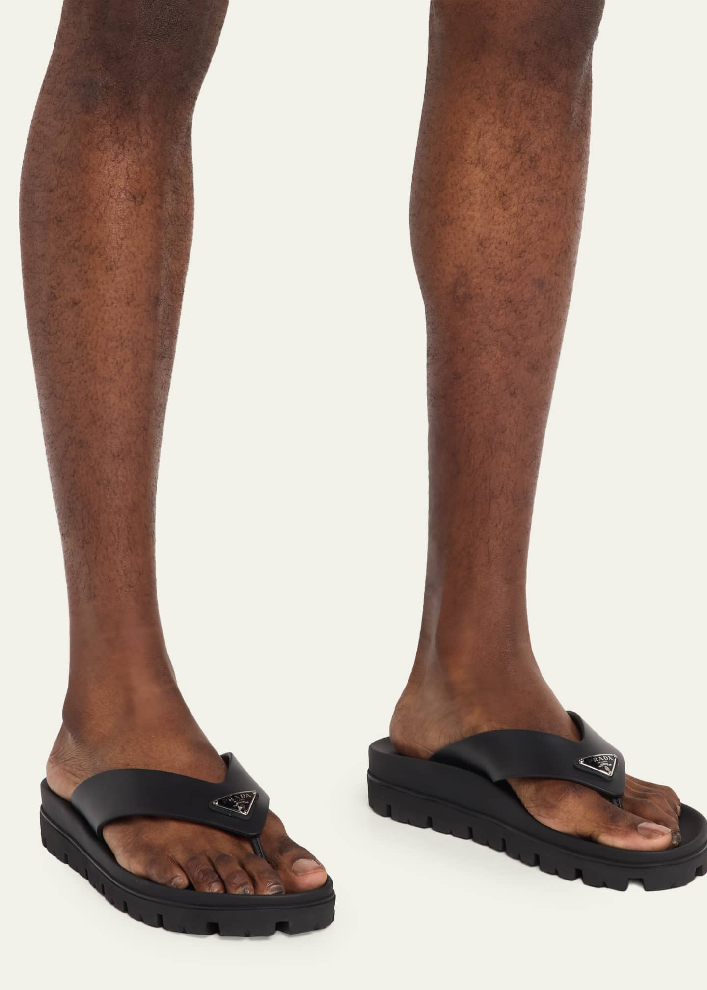 Prada Men's Enameled Triangle Logo Rubber Thong Sandals - Bergdorf Goodman