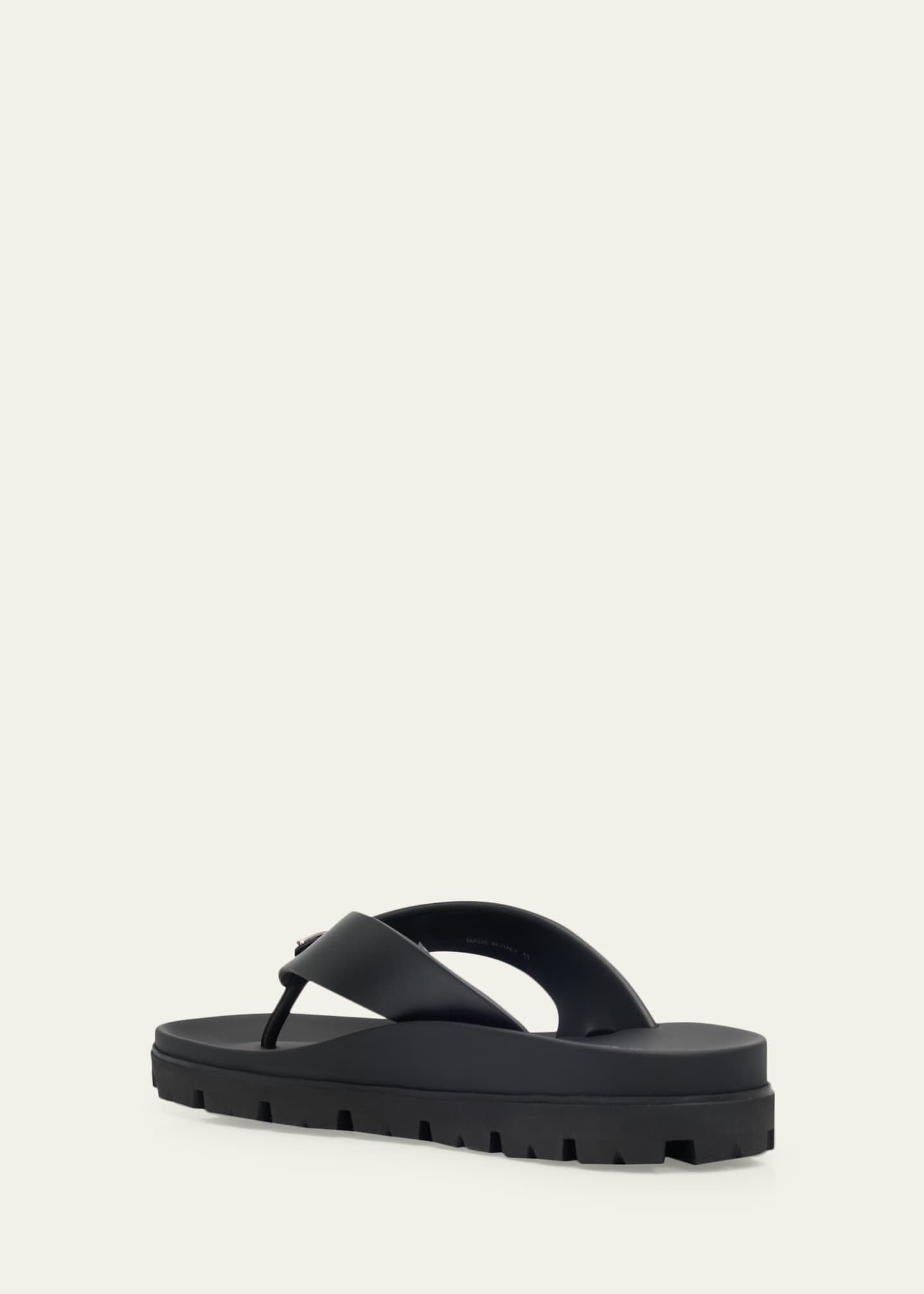 Prada Men's Enameled Triangle Logo Rubber Thong Sandals - Bergdorf Goodman