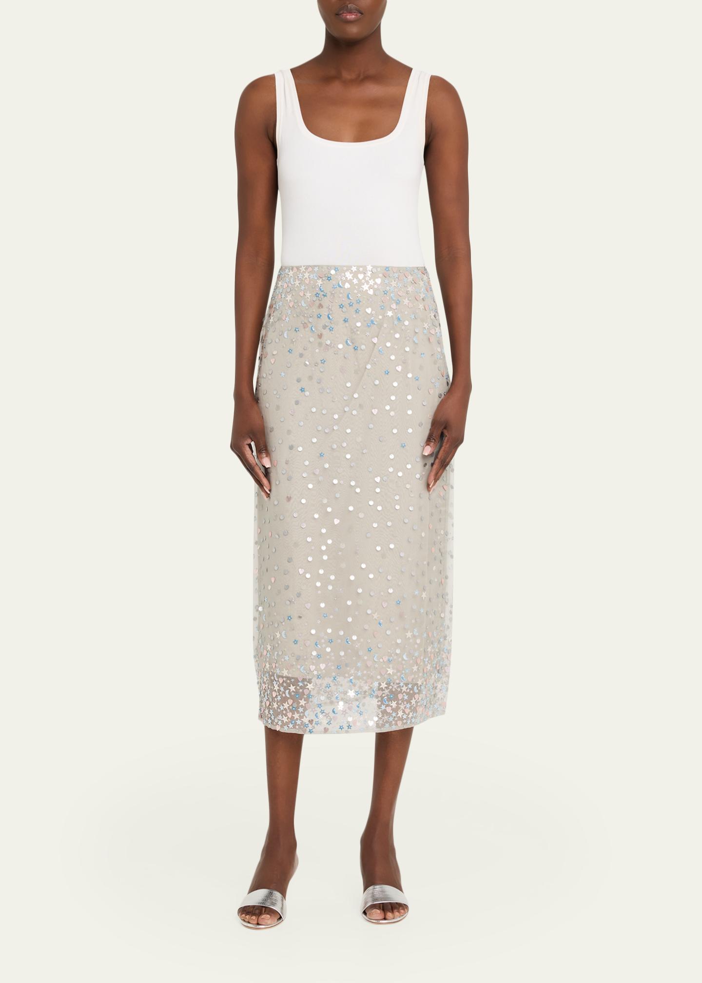 BERNADETTE Roxane Star Embroidered Silk Midi Skirt - Bergdorf Goodman