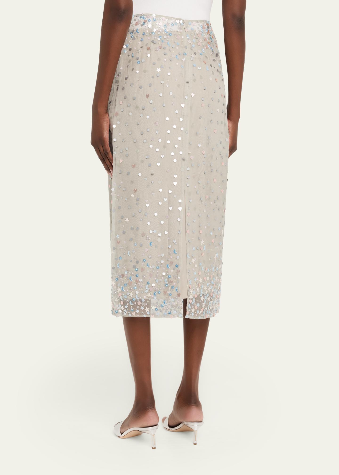 BERNADETTE Roxane Star Embroidered Silk Midi Skirt - Bergdorf Goodman