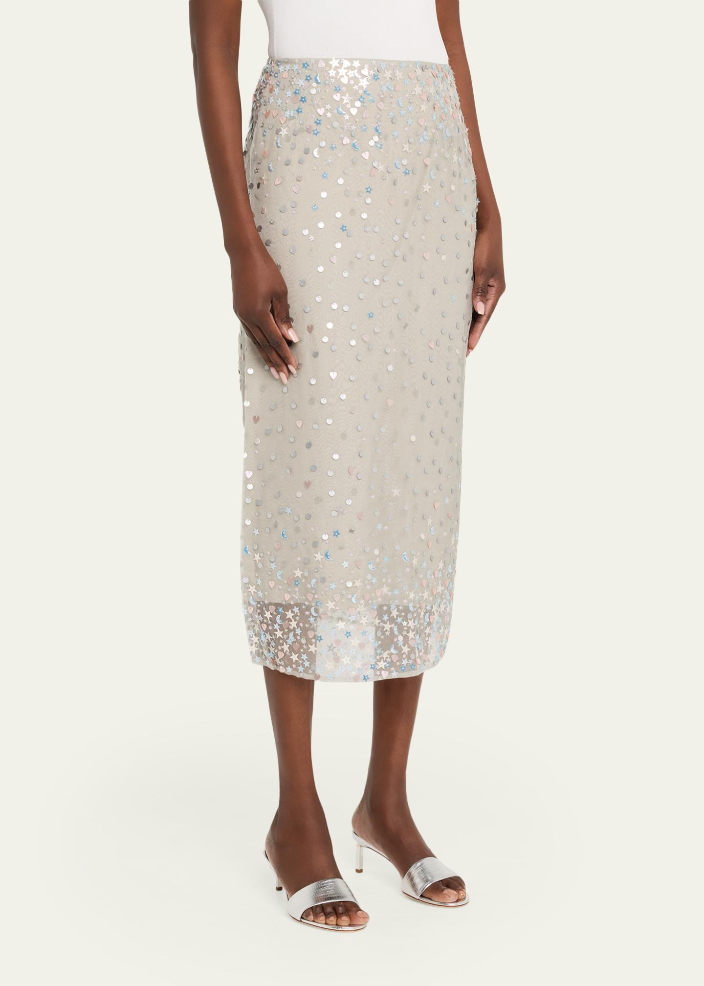 BERNADETTE Roxane Star Embroidered Silk Midi Skirt - Bergdorf Goodman