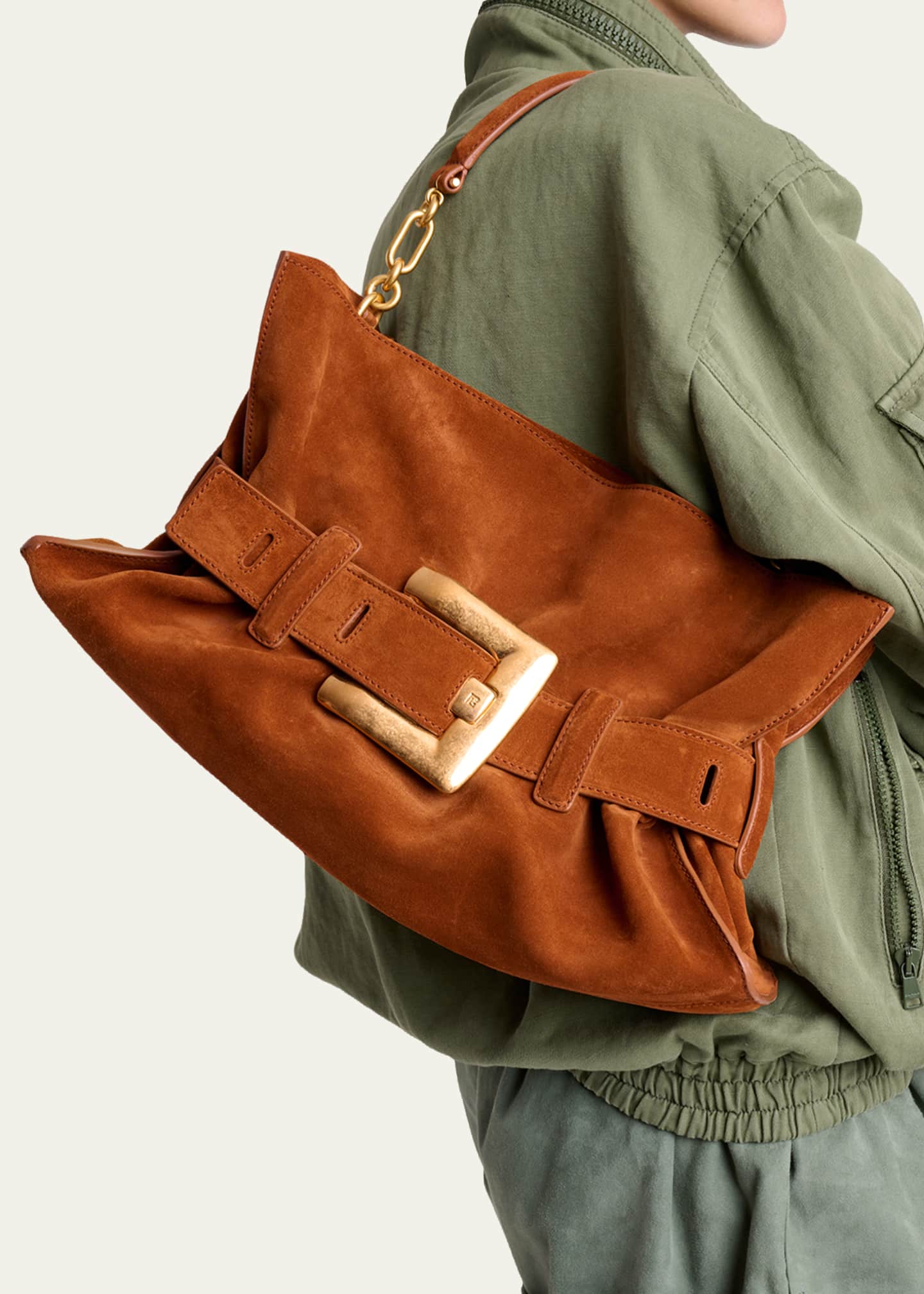 Balmain Anthem Medium Shoulder Bag in Suede - Bergdorf Goodman