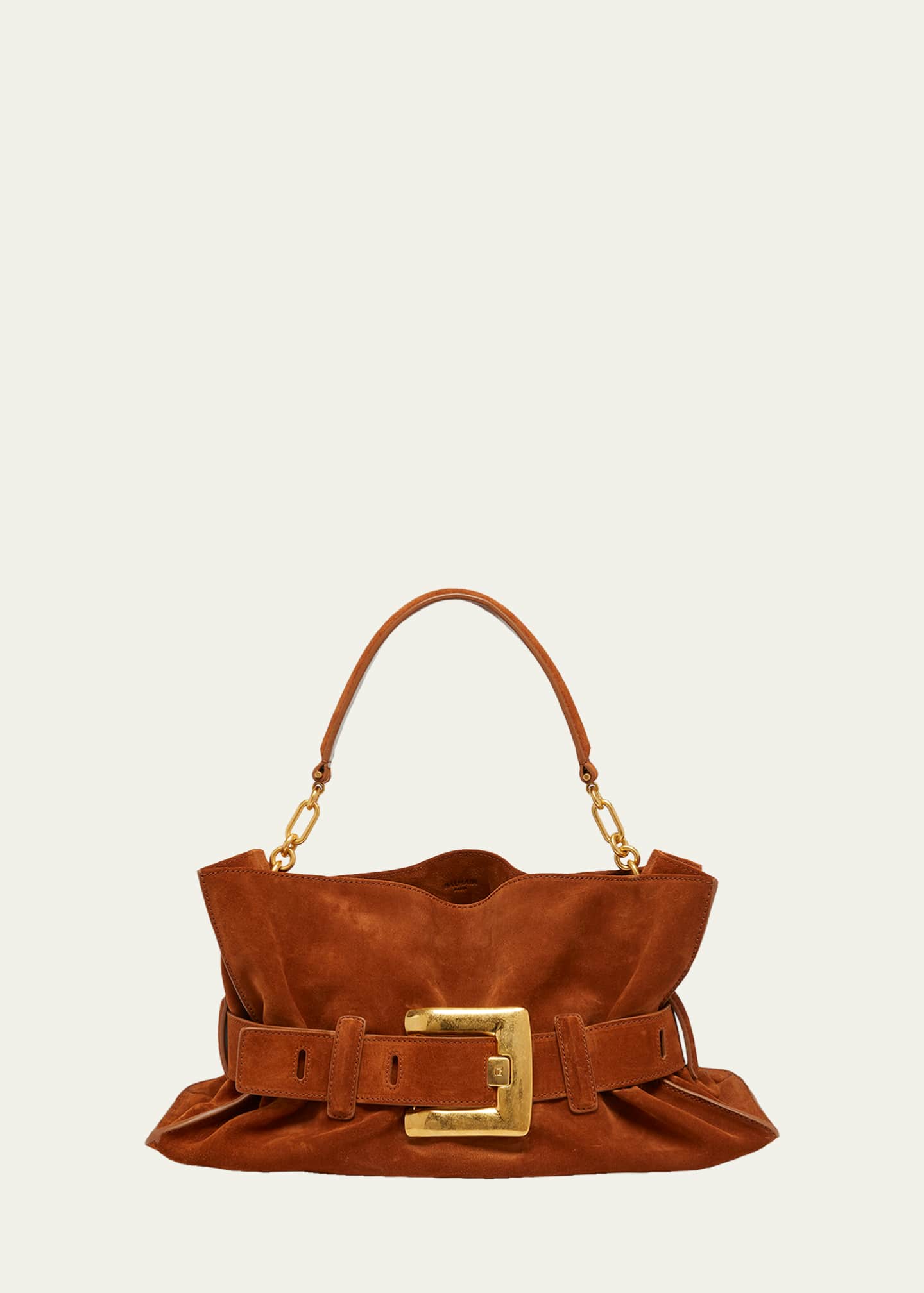 Balmain Anthem Medium Shoulder Bag in Suede - Bergdorf Goodman