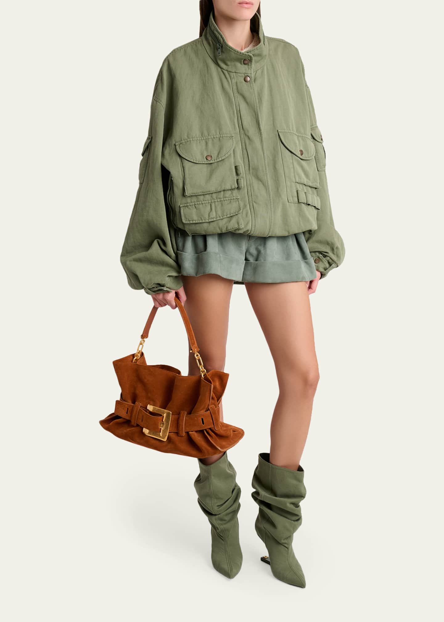 Balmain Anthem Medium Shoulder Bag in Suede - Bergdorf Goodman