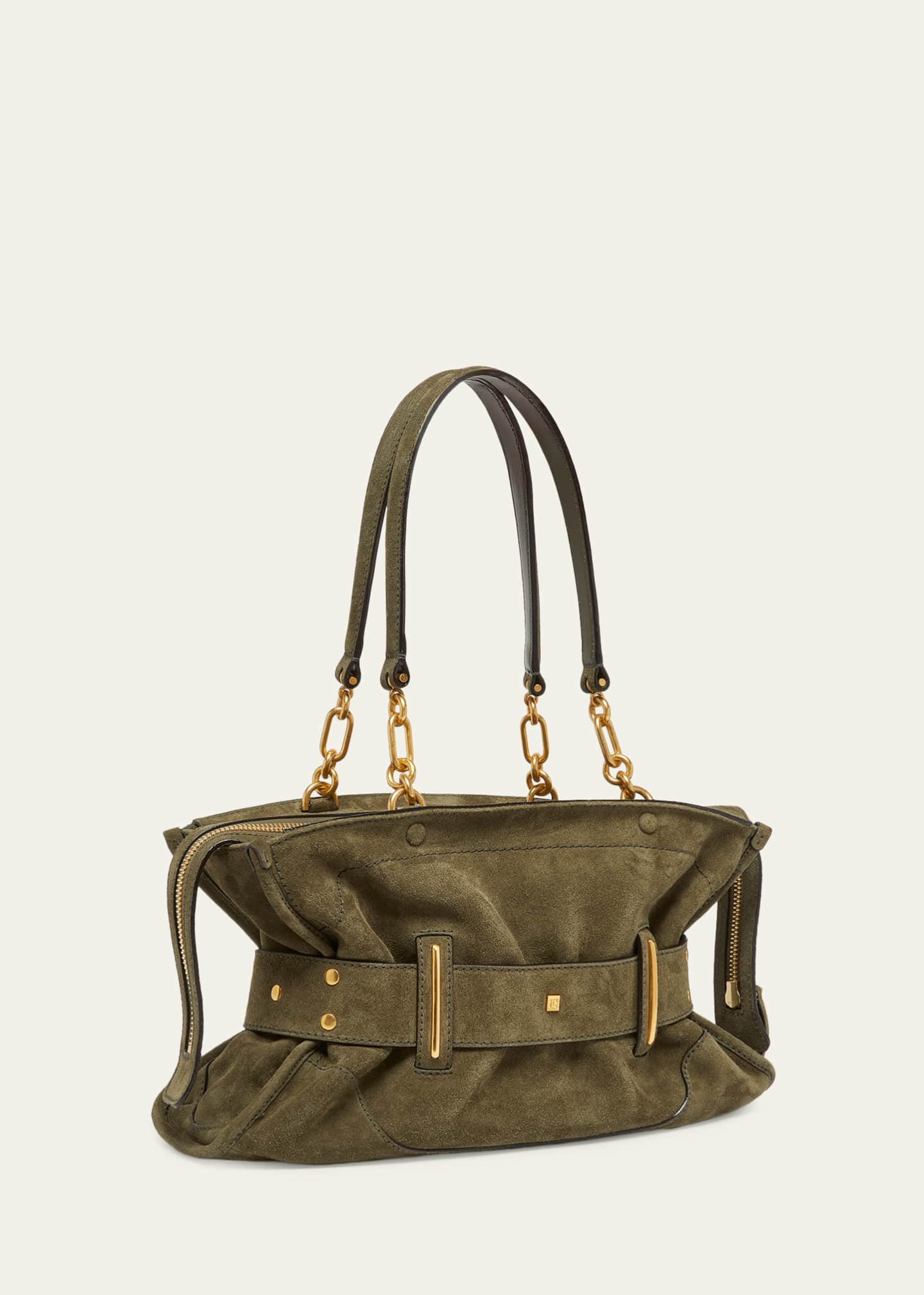 Balmain Anthem Belted Shoulder Bag in Suede - Bergdorf Goodman