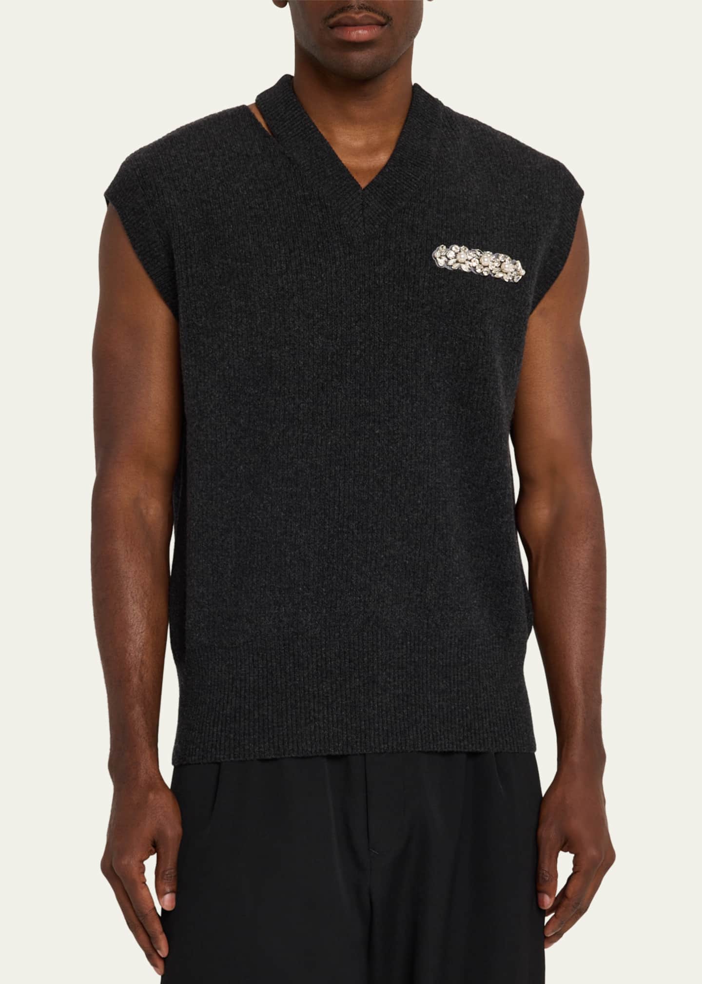 Simone Rocha Men's Embellished Merino Seam Bite Vest - Bergdorf Goodman
