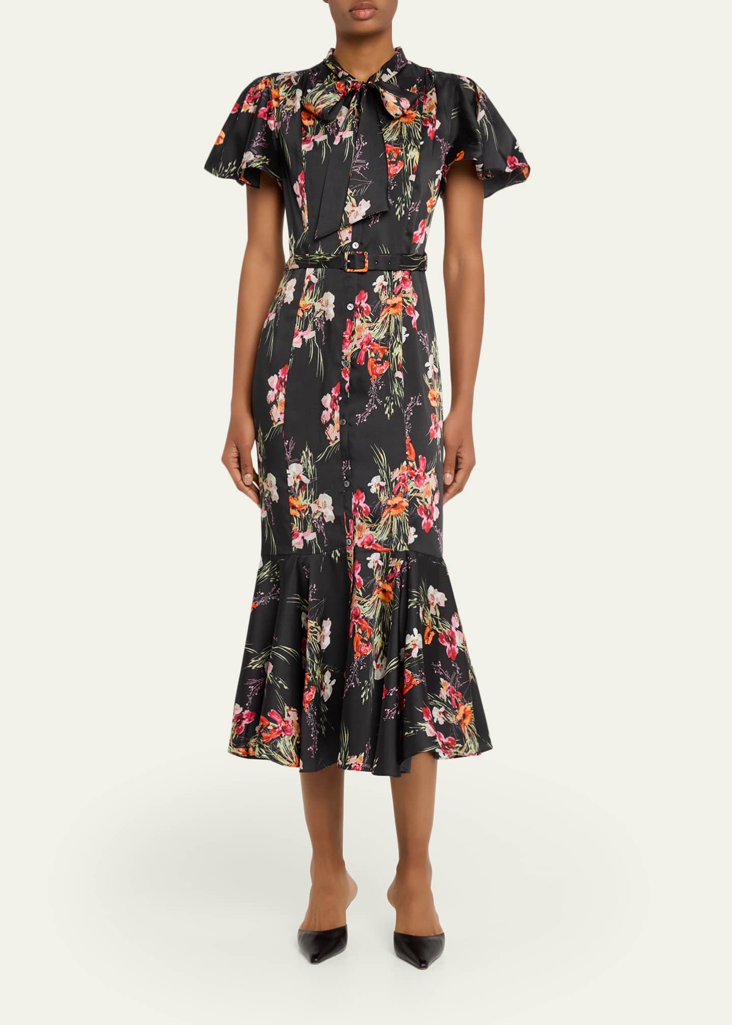 Cinq a Sept Willow Satin Iris Bouquet Midi Dress - Bergdorf Goodman
