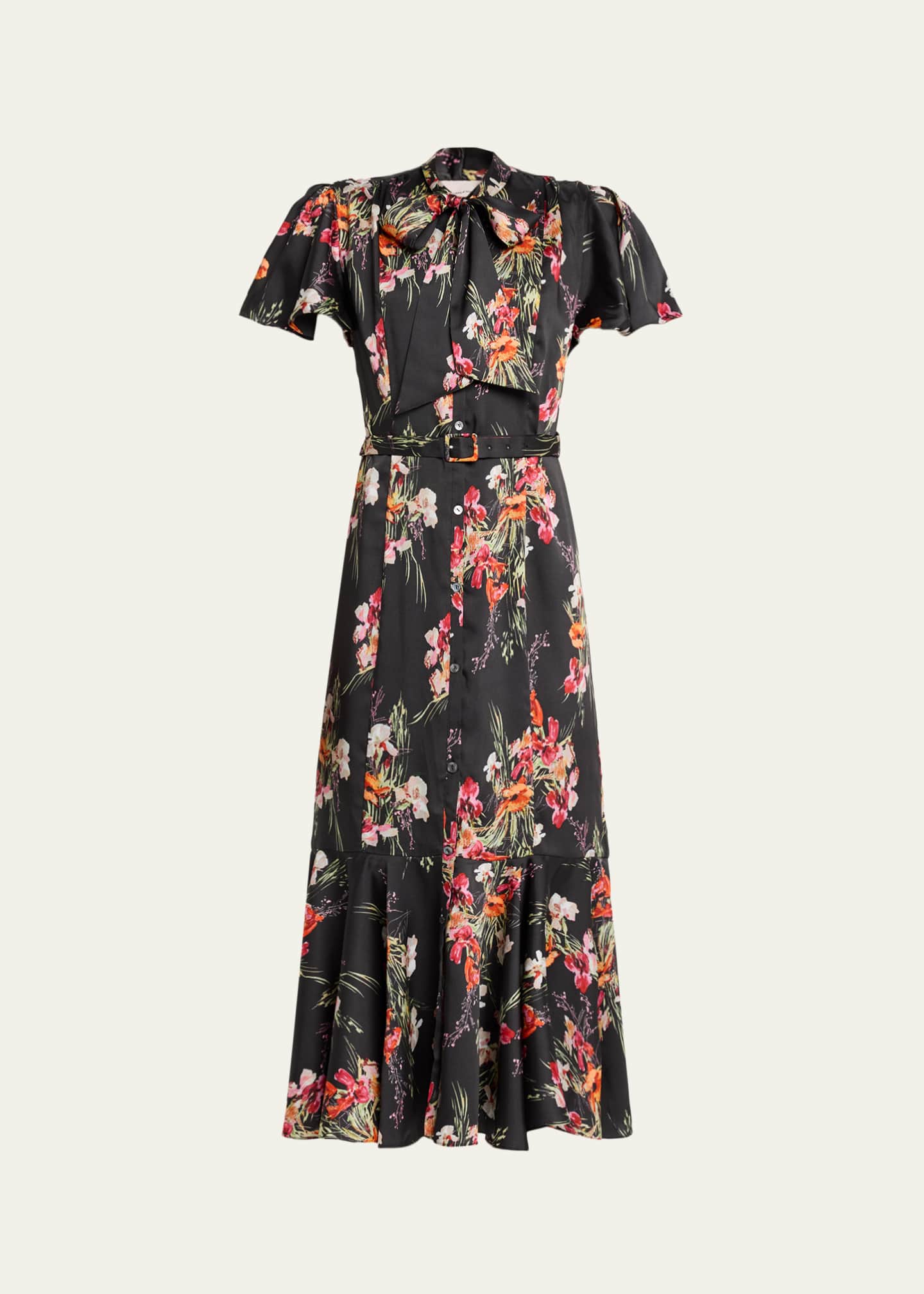 Cinq a Sept Willow Satin Iris Bouquet Midi Dress - Bergdorf Goodman