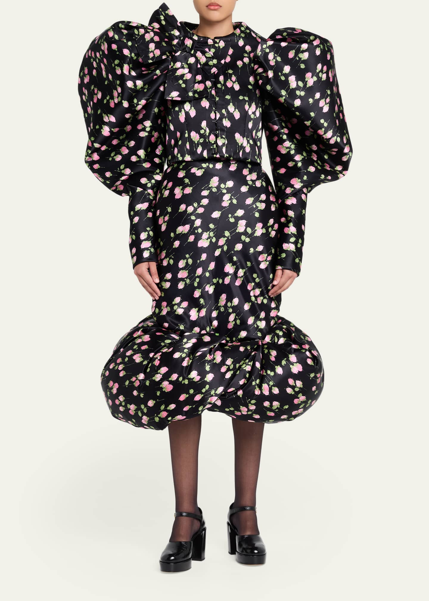 Marc Jacobs Runway Rose-Print Satin Bow Balloon-Sleeve Crop Jacket ...