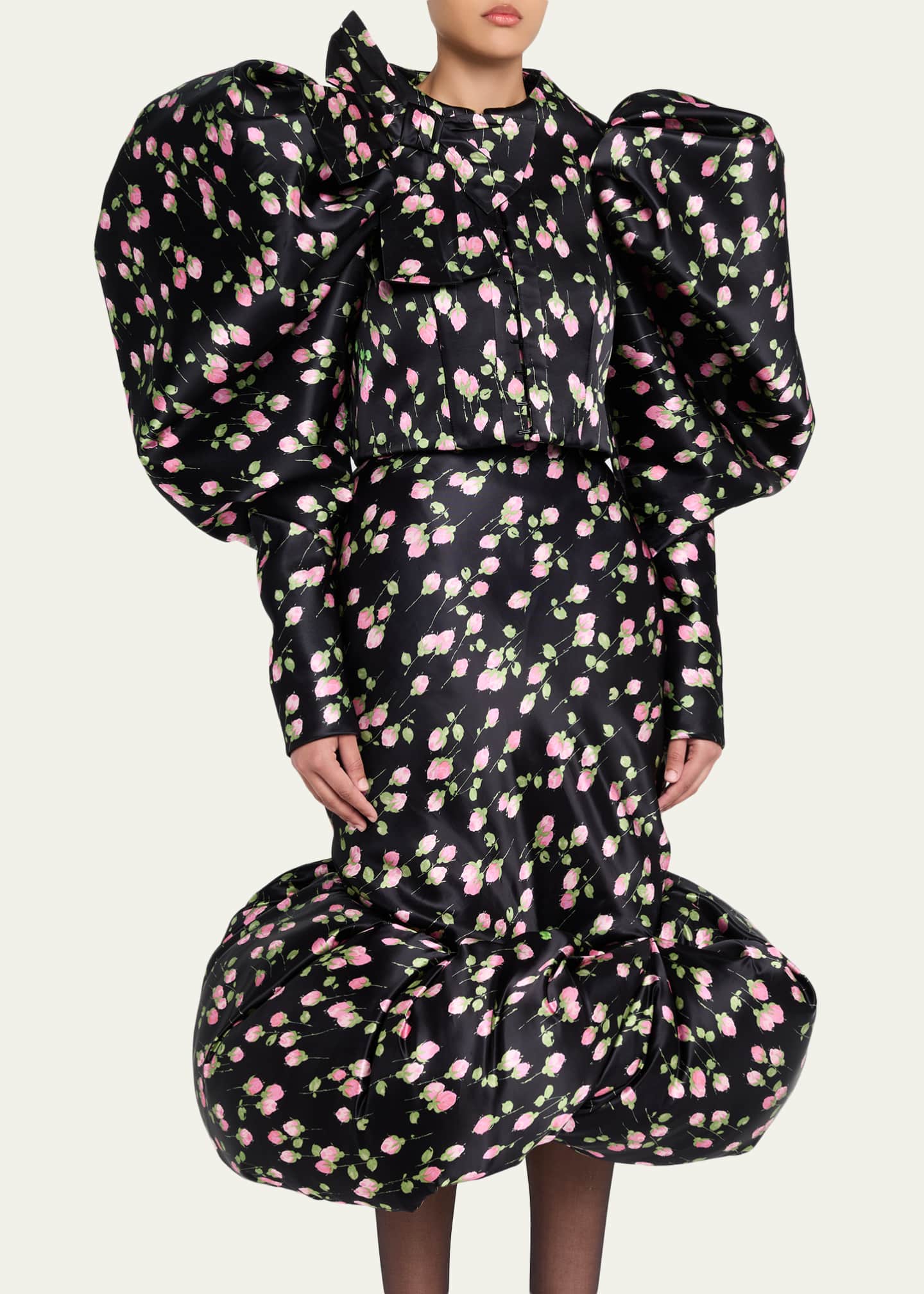 Marc Jacobs Runway Rose-Print Satin Bow Balloon-Sleeve Crop Jacket ...