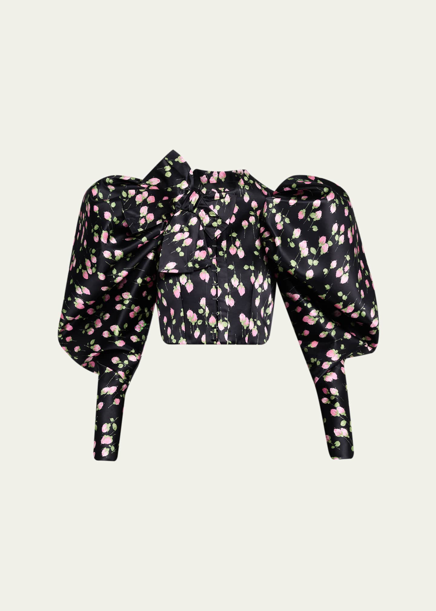 Marc Jacobs Runway Rose-Print Satin Bow Balloon-Sleeve Crop Jacket ...