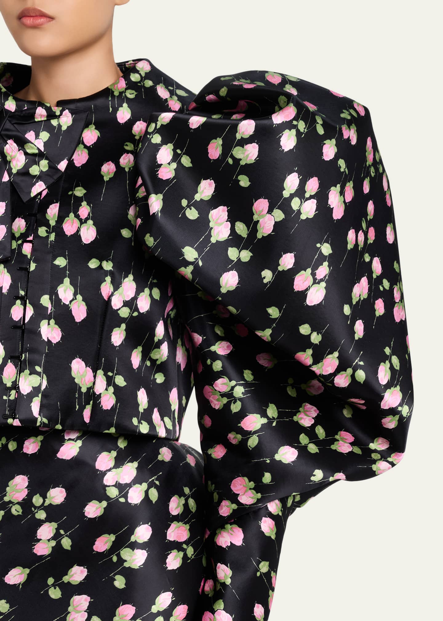 Marc Jacobs Runway Rose-Print Satin Bow Balloon-Sleeve Crop Jacket ...