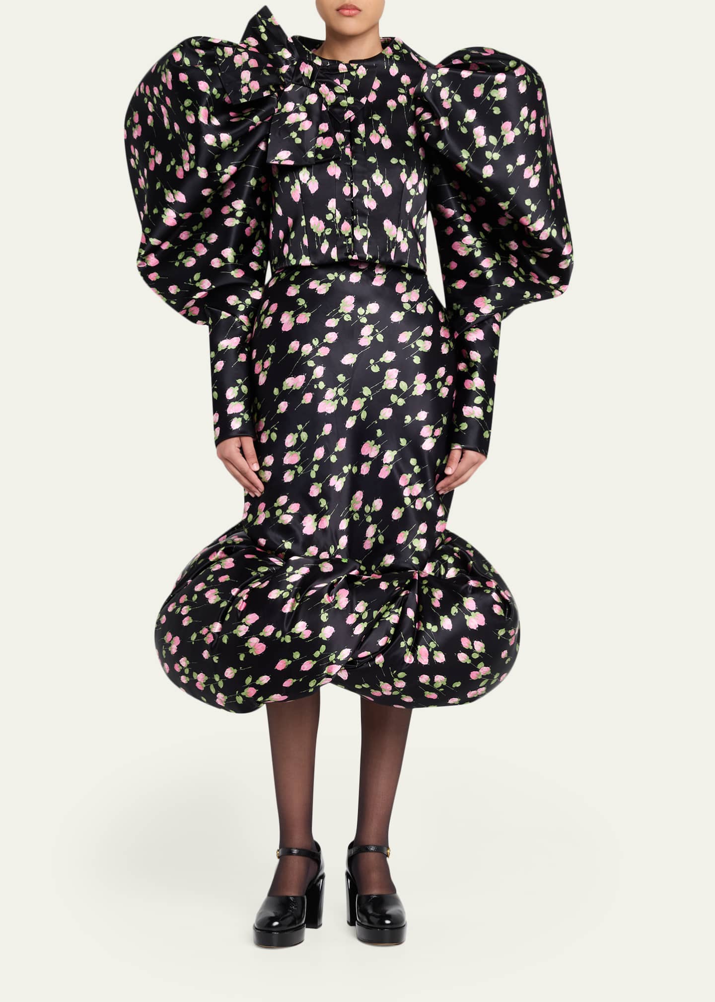 Marc Jacobs Runway Rose Print Satin Bubble Hem Skirt - Bergdorf Goodman