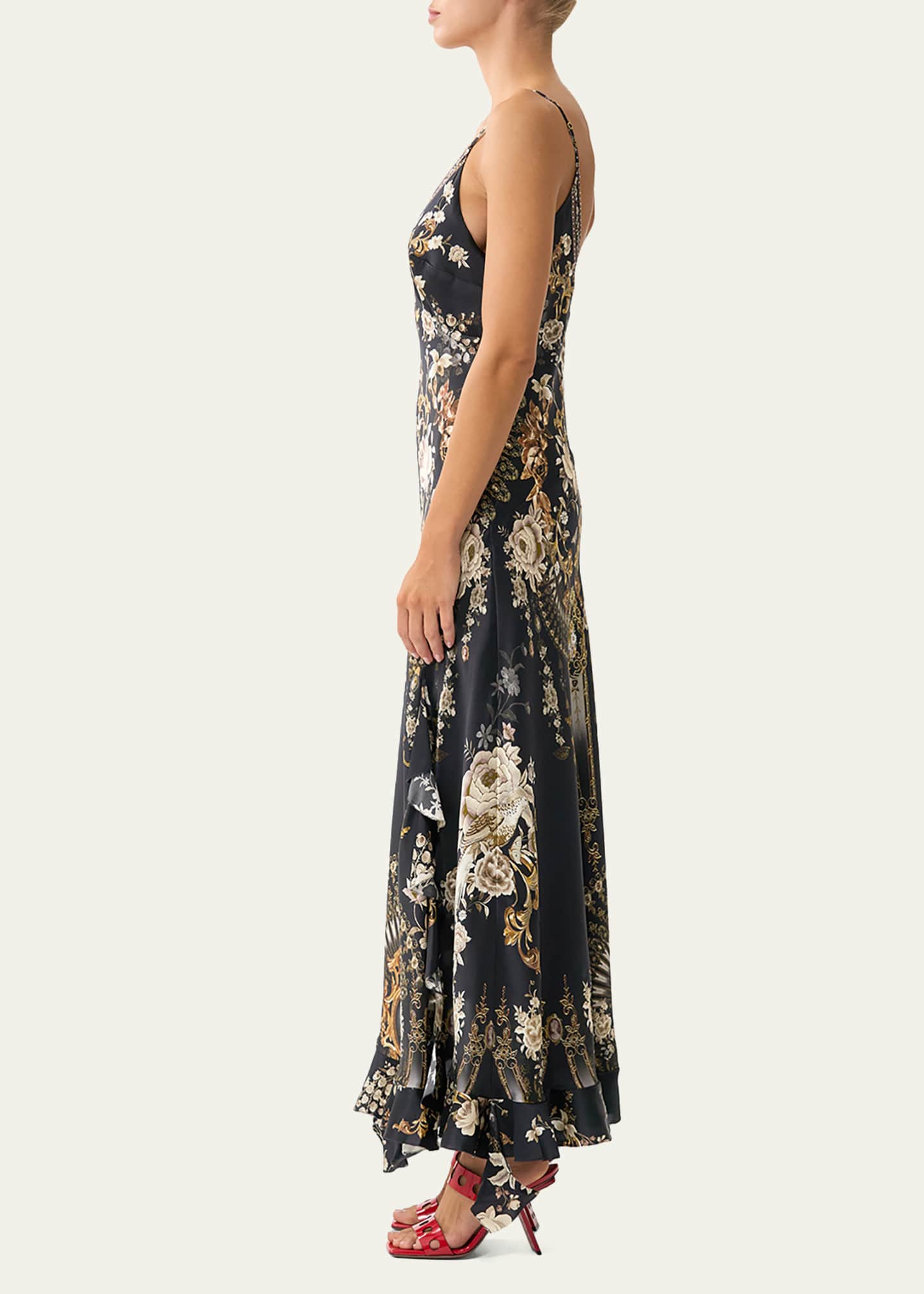 Camilla Flamenco Folklore Bias Slip Dress with Frill Hem - Bergdorf Goodman