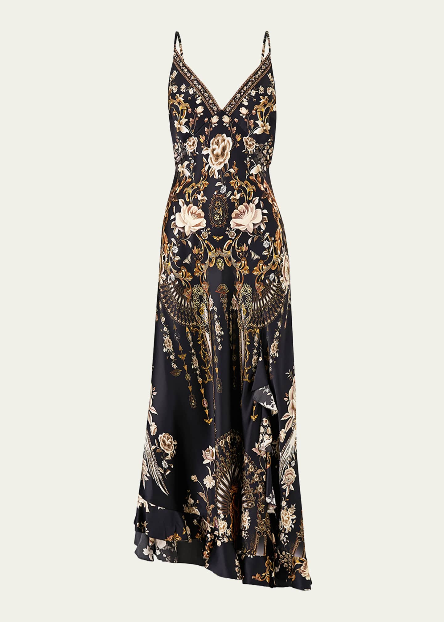 Camilla Flamenco Folklore Bias Slip Dress with Frill Hem - Bergdorf Goodman