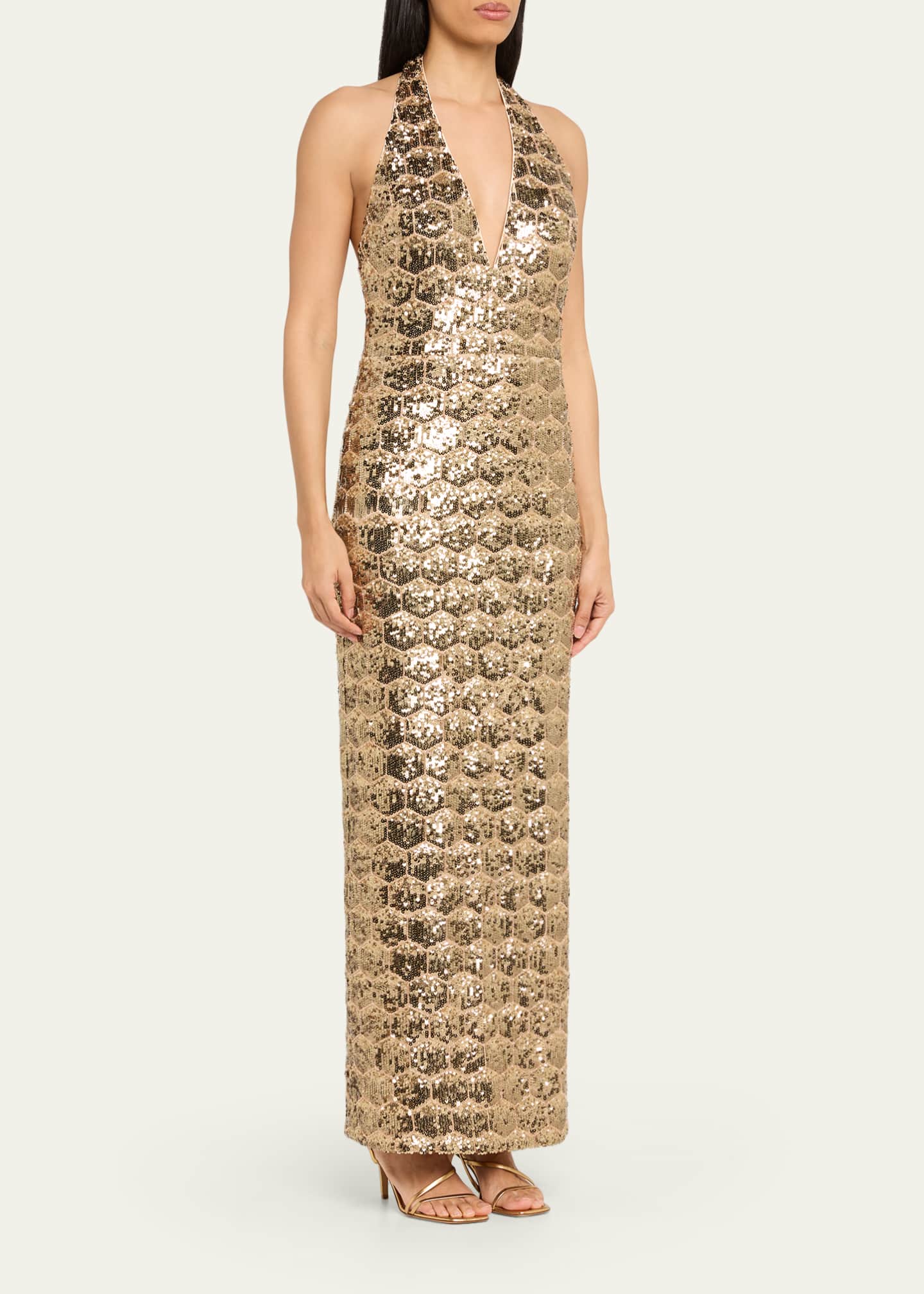 Ramy Brook Shauna Backless Geometric Sequin Halter Gown - Bergdorf Goodman