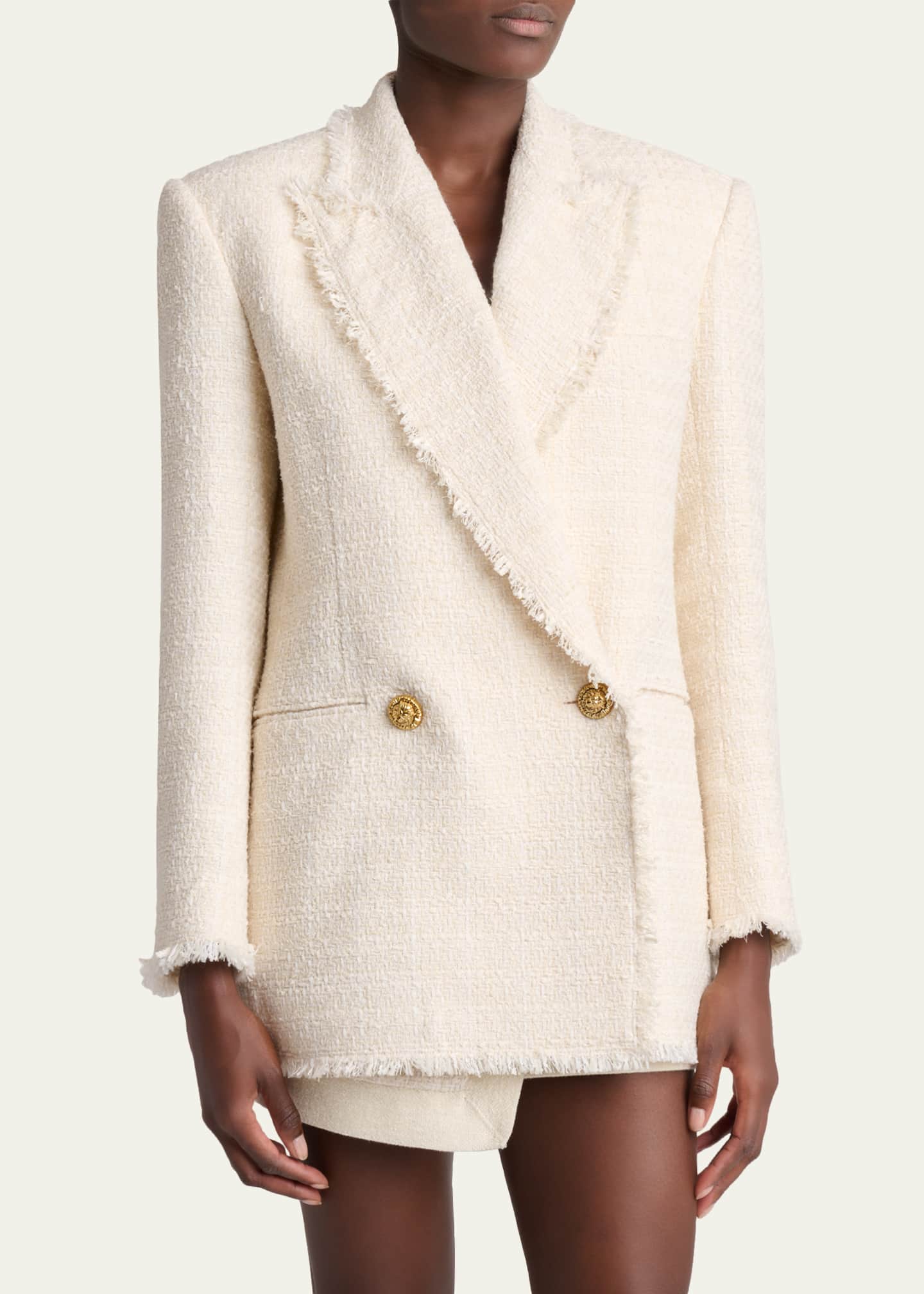 Balmain Tweed Double-Breasted Blazer Jacket - Bergdorf Goodman