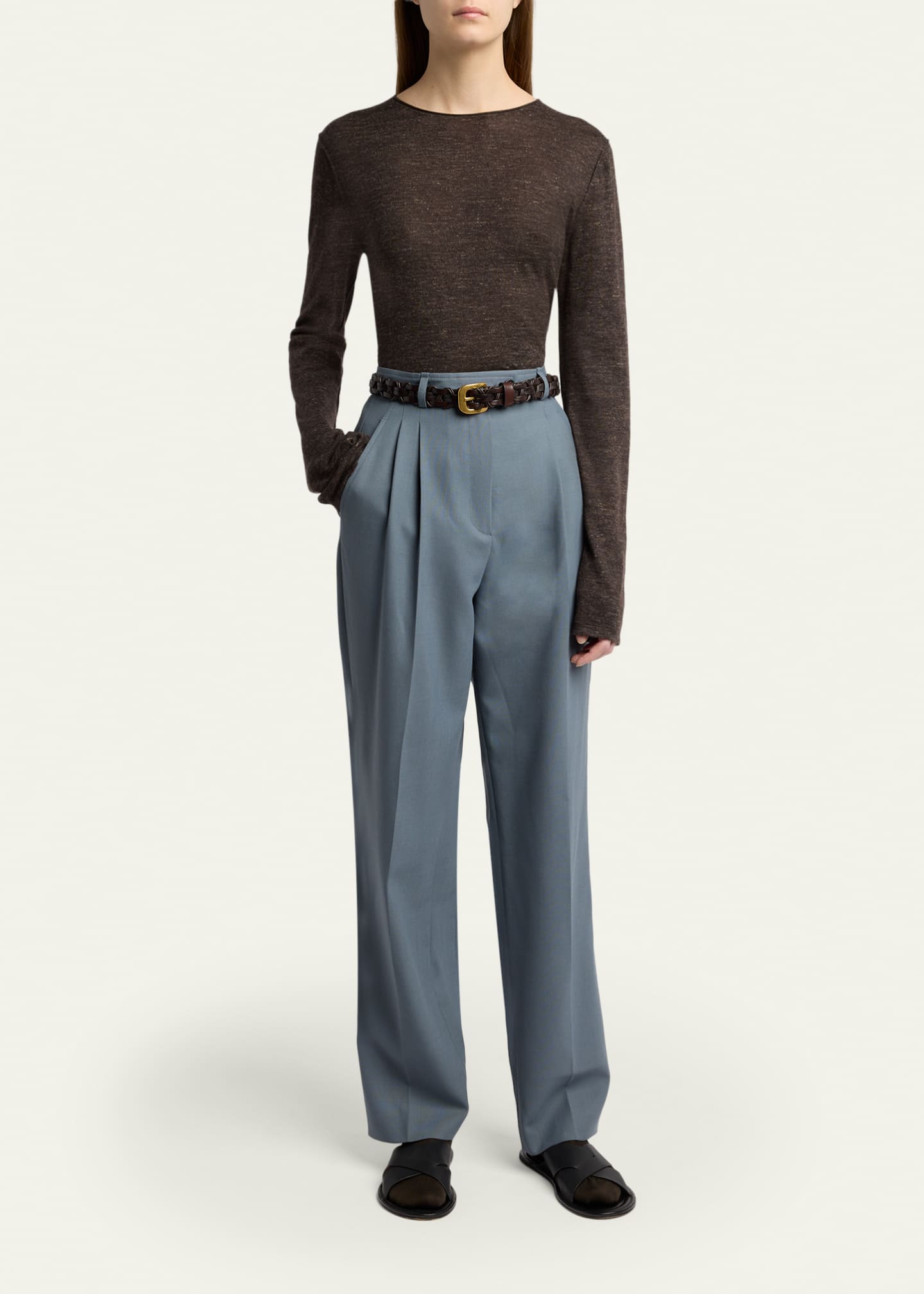 THE ROW Nile Cashmere, Silk, and Linen Long-Sleeve Top - Bergdorf Goodman