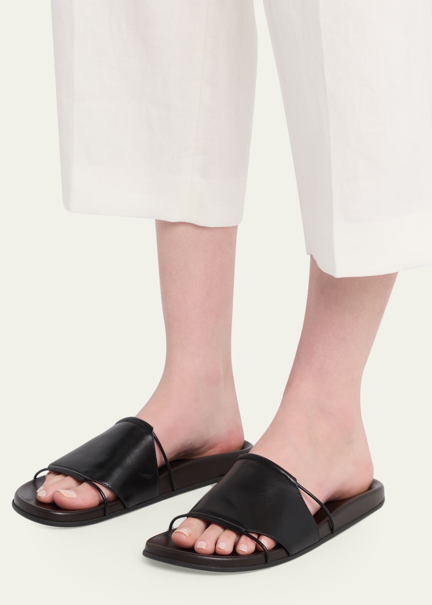 THE ROW Vivienne Flat Leather Slide Sandals - Bergdorf Goodman