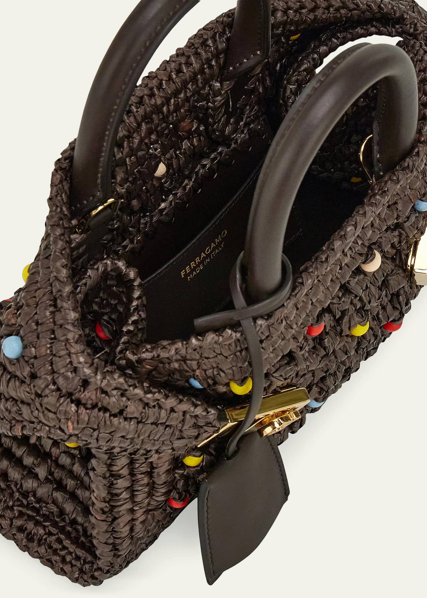 Ferragamo Hug Beaded Raffia Top-Handle Bag - Bergdorf Goodman
