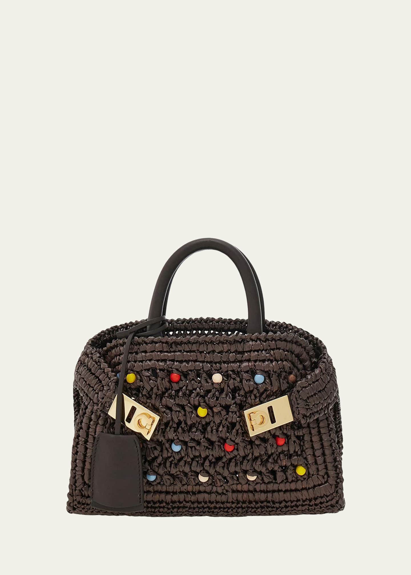 Ferragamo Hug Beaded Raffia Top-Handle Bag - Bergdorf Goodman