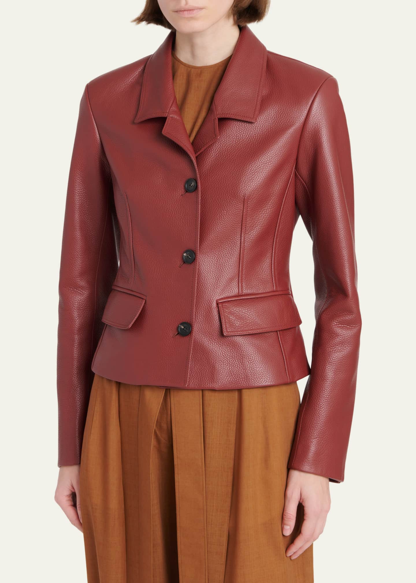 Ferragamo Cervo Single-Breasted Leather Jacket - Bergdorf Goodman