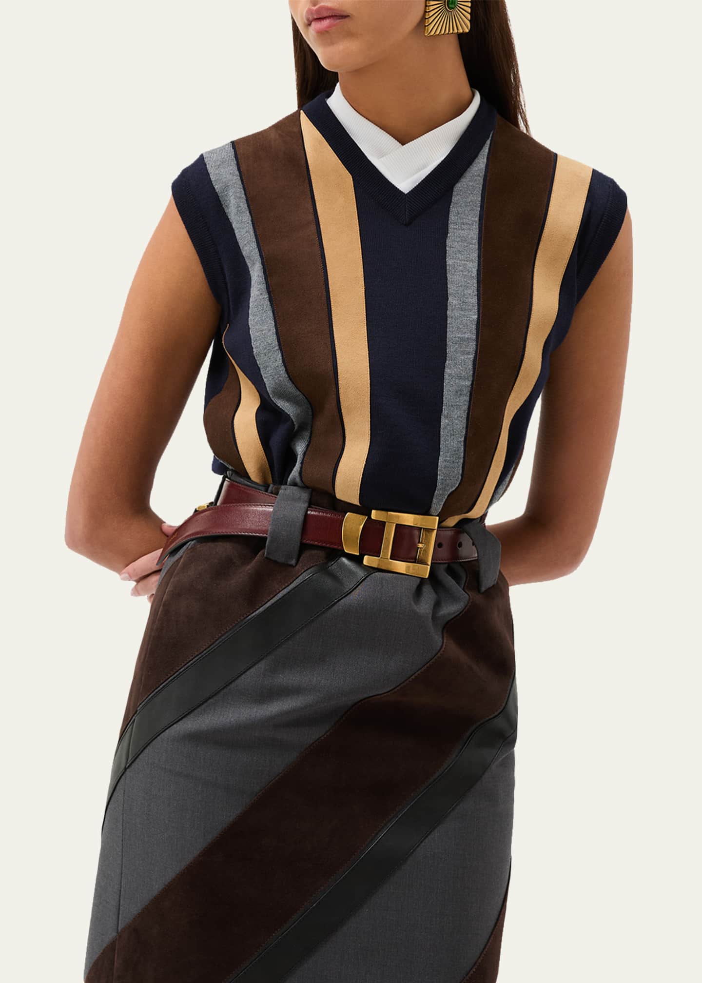 Versace Suede Patchwork Sweater Vest - Bergdorf Goodman