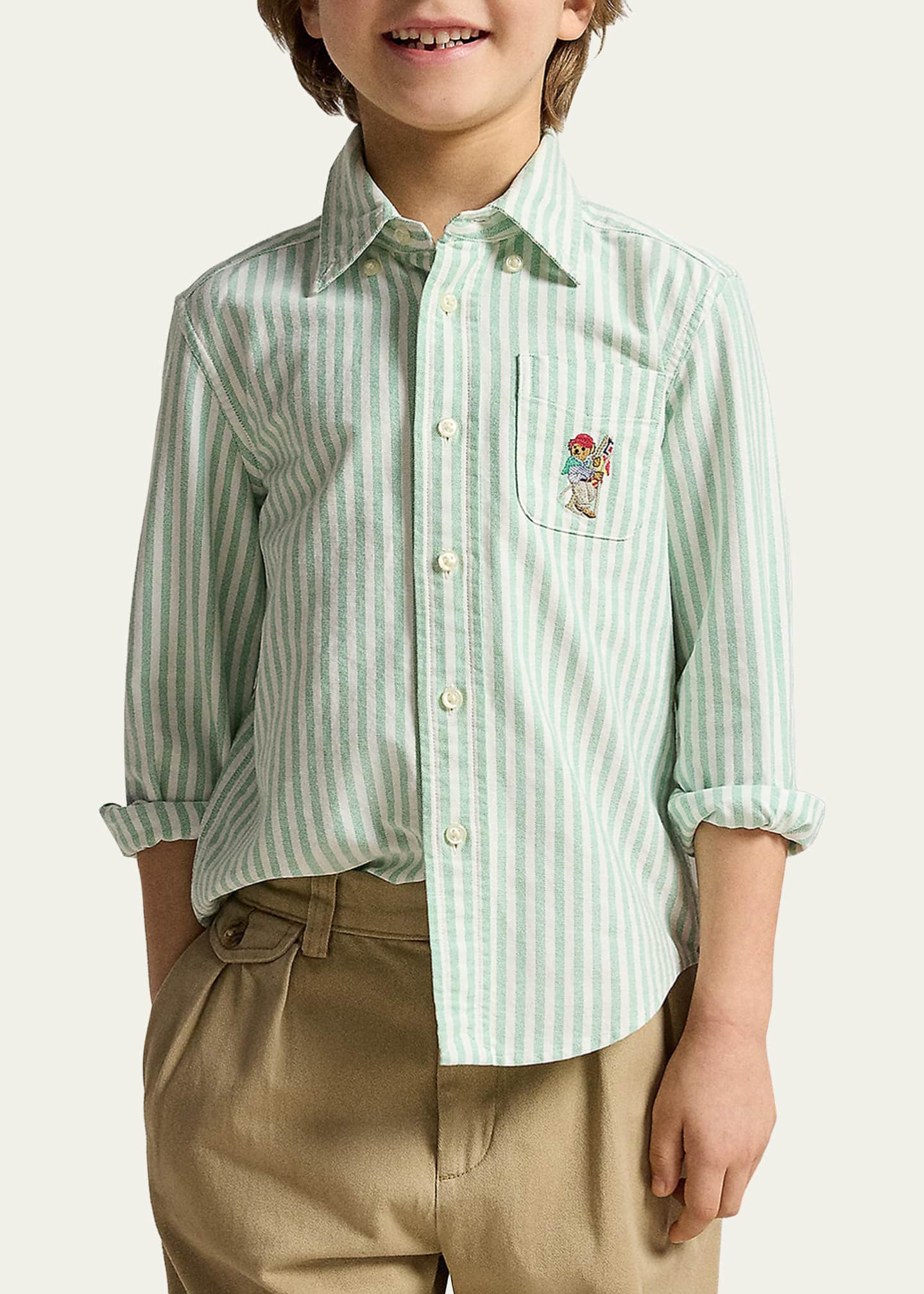 Polo Ralph Lauren Boy's Polo Bear Cotton Oxford Shirt, Size 2-7 ...