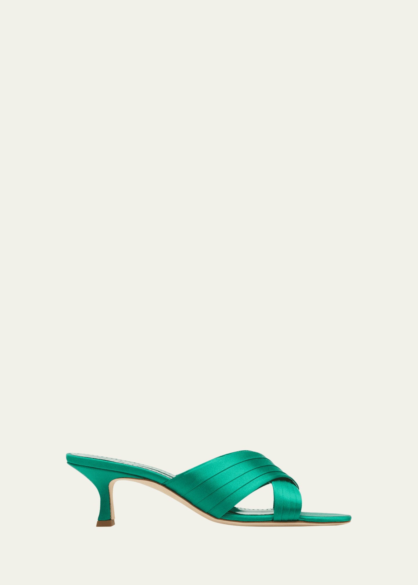 Manolo Blahnik Vieramul Pleated Satin Kitten-Heel Mule Sandals ...