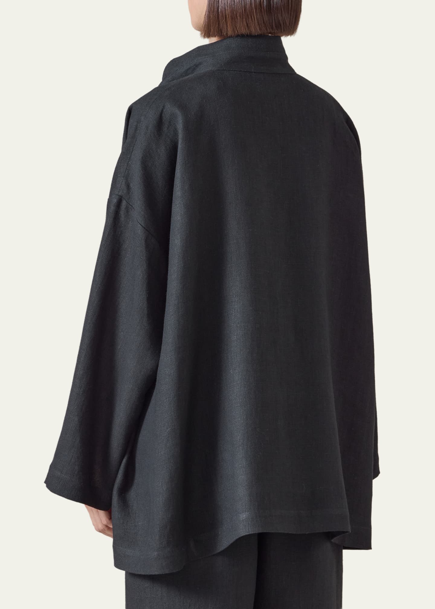 Eskandar Heavyweight Linen Angle-To-Front Double Stand Collar Jacket ...