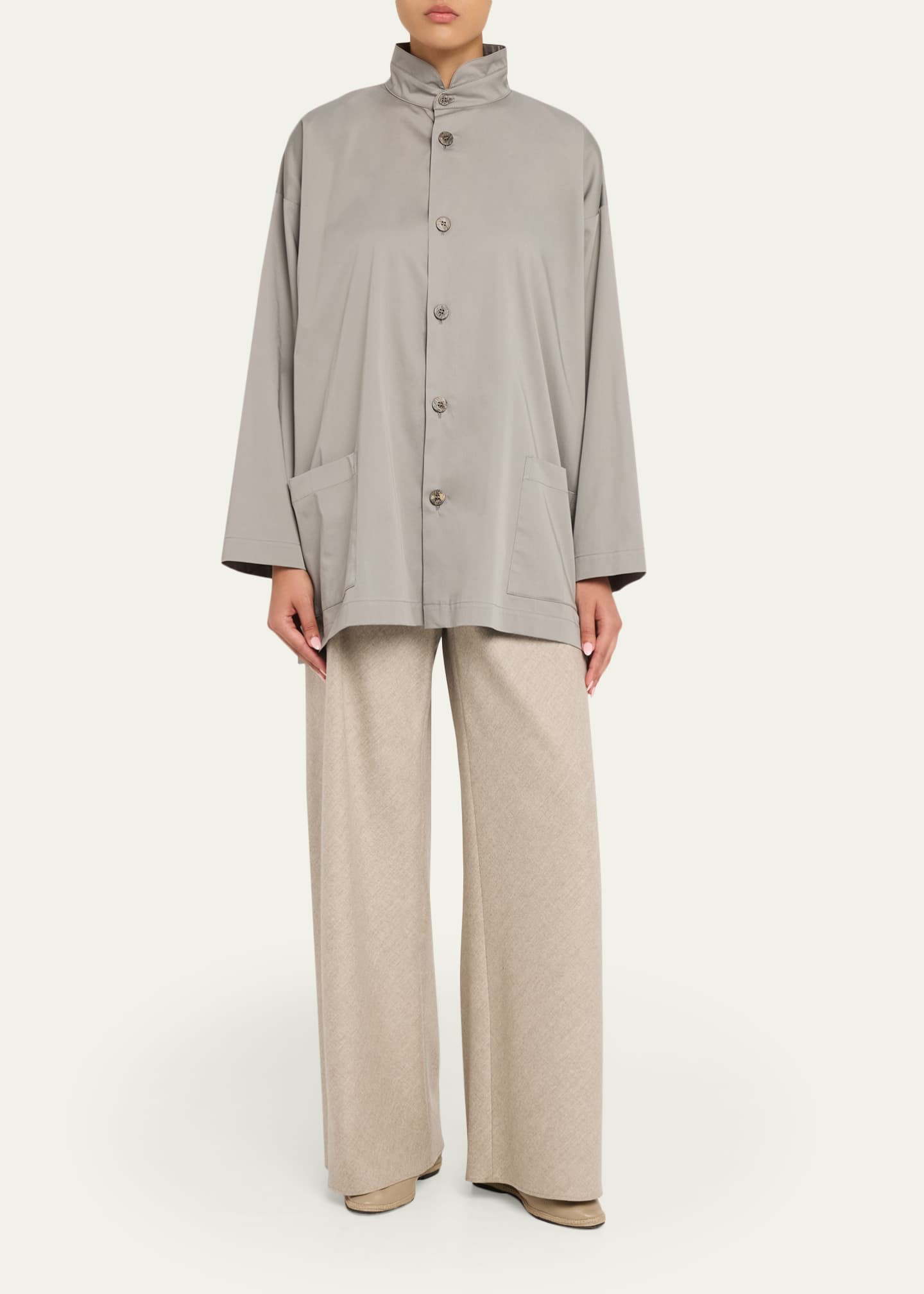 Eskandar Slim A-Line Double Stand Collar Jacket With Stepped Insert ...