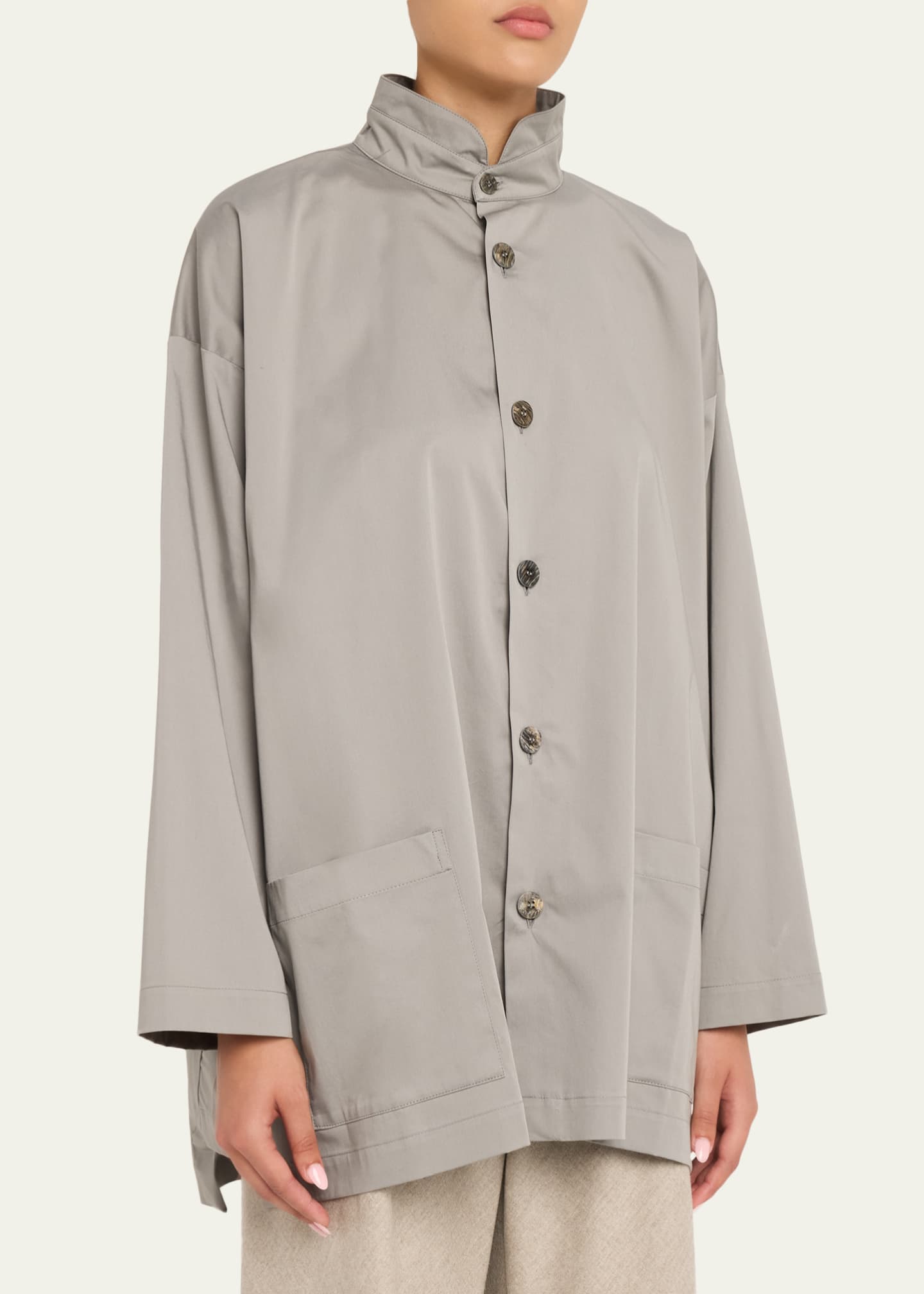 Eskandar Slim A-Line Double Stand Collar Jacket With Stepped Insert ...