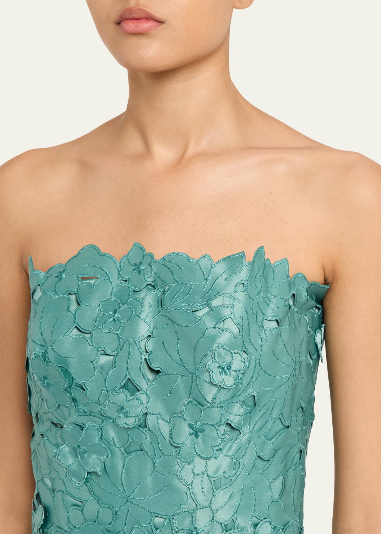 Costarellos Astelle Strapless Floral-Cut Lace Midi Pencil Dress ...