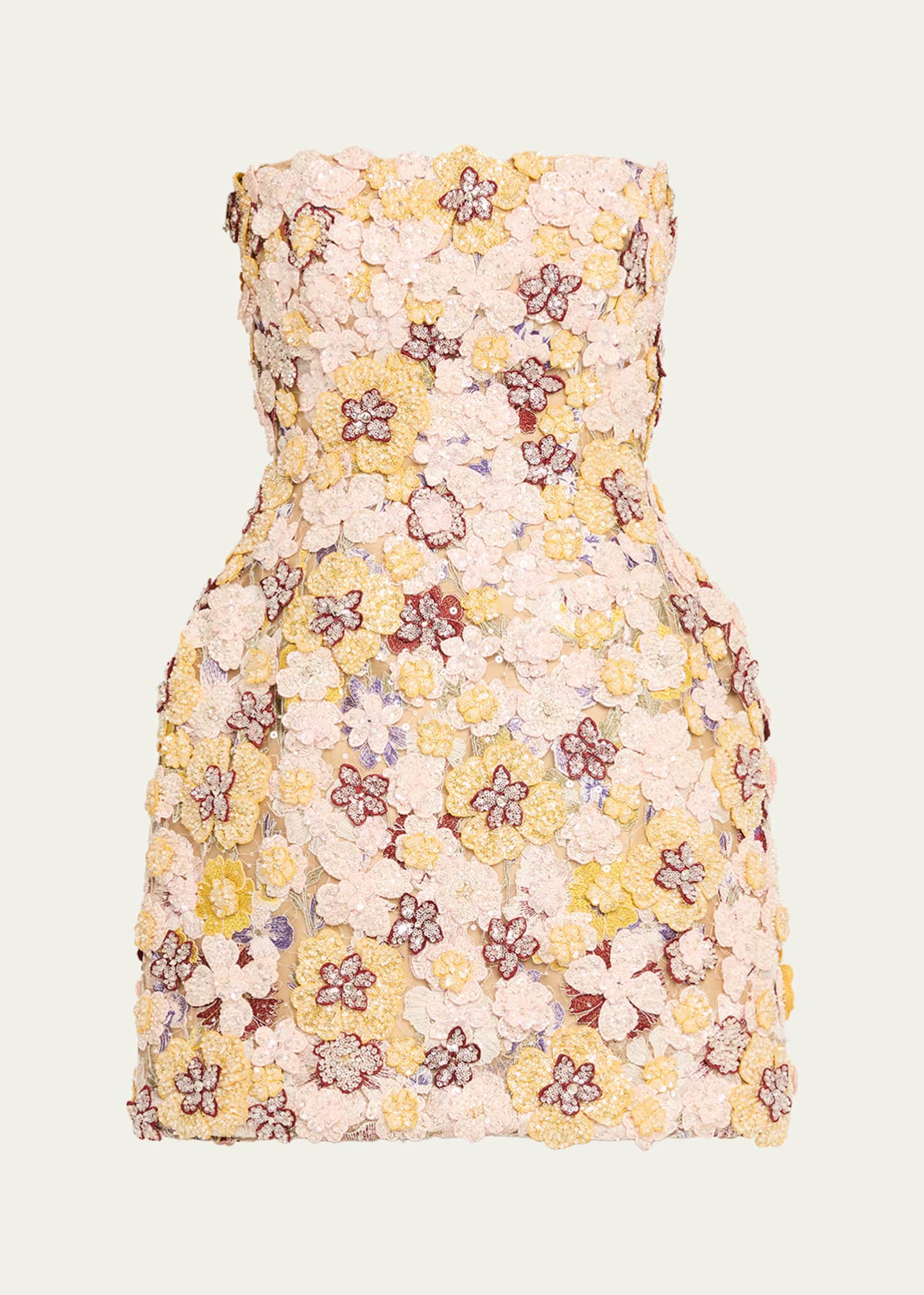 Costarellos Sirra Strapless Embroidered Floral Applique Mini Dress ...