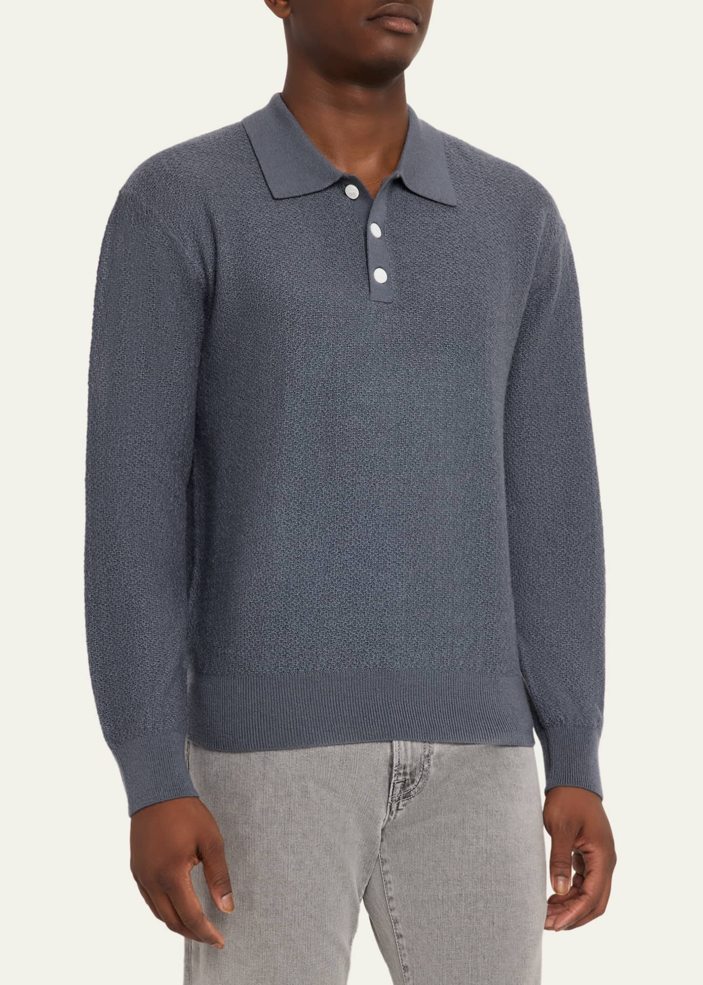 FRAME Men's Textured Wool Polo Sweater - Bergdorf Goodman