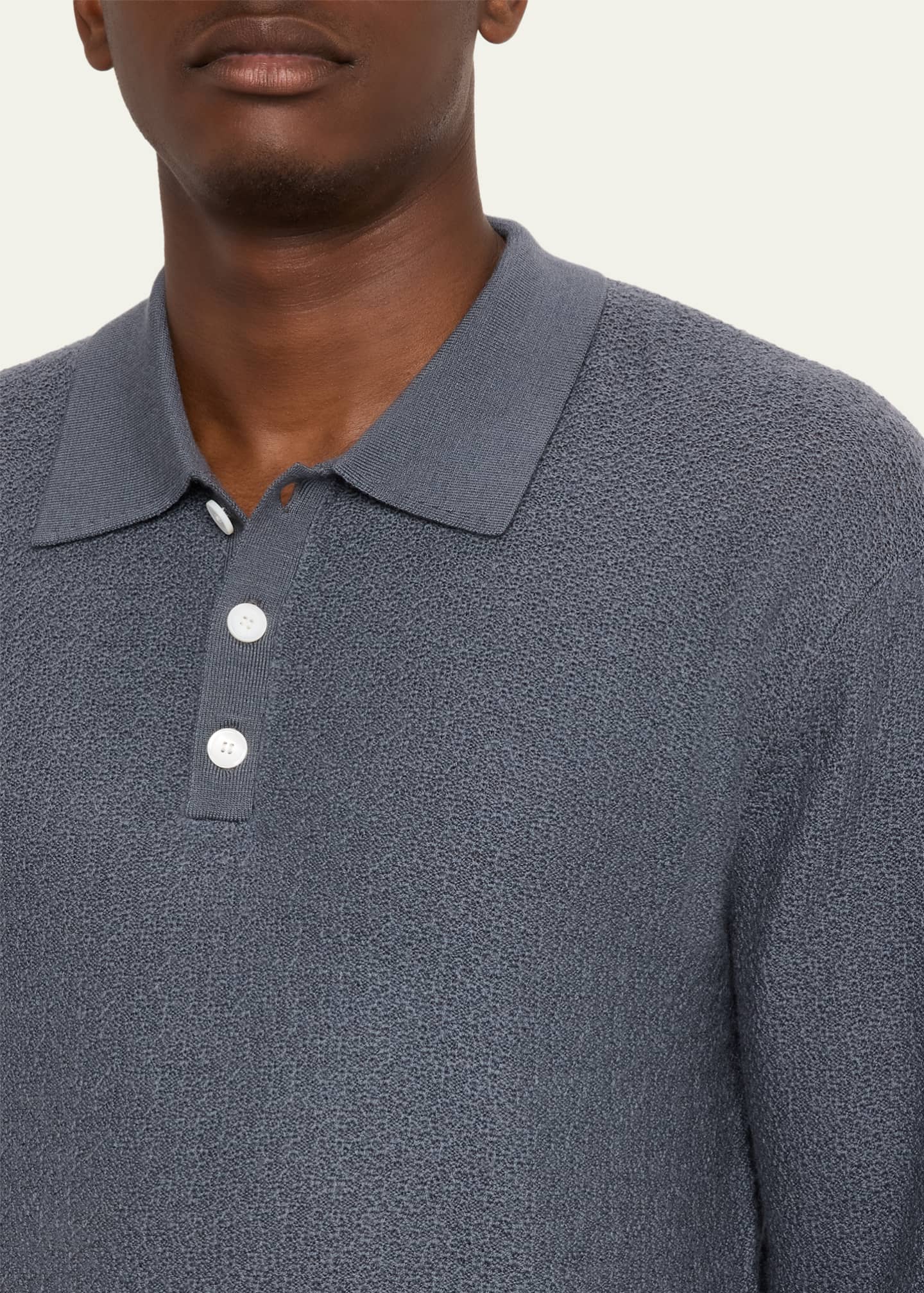 FRAME Men's Textured Wool Polo Sweater - Bergdorf Goodman