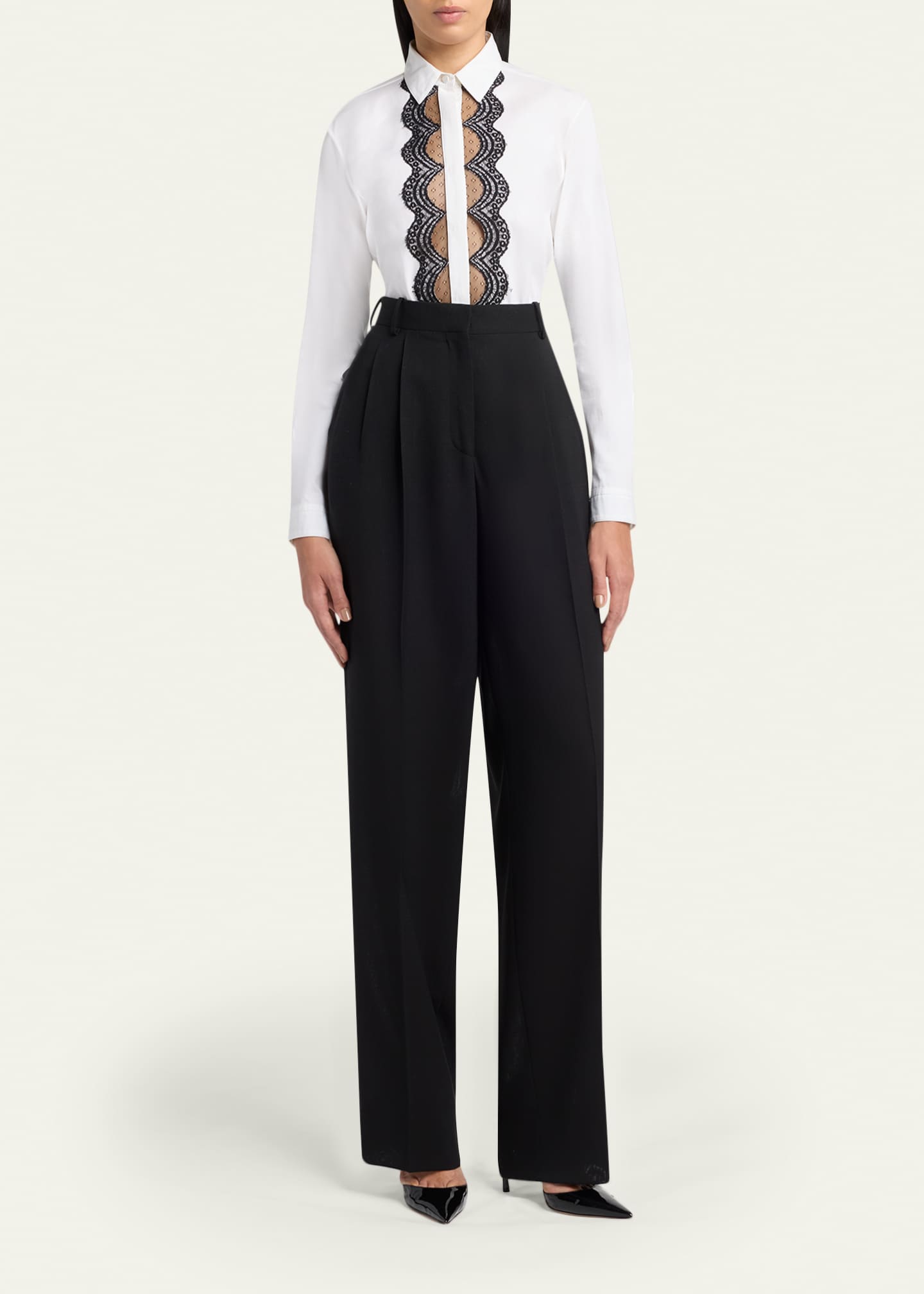 TOM FORD Scalloped Lace-Trim Button-Down Shirt - Bergdorf Goodman