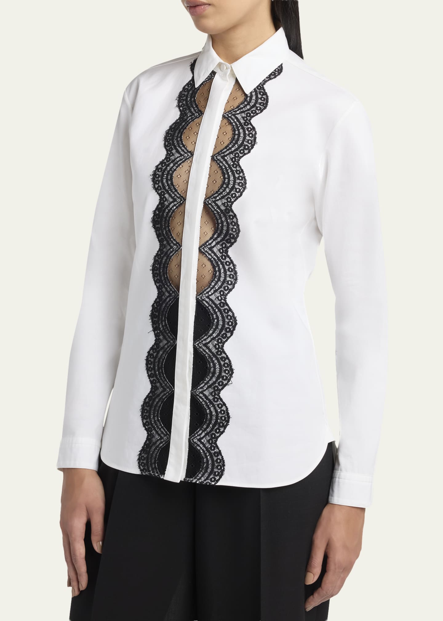 TOM FORD Scalloped Lace-Trim Button-Down Shirt - Bergdorf Goodman