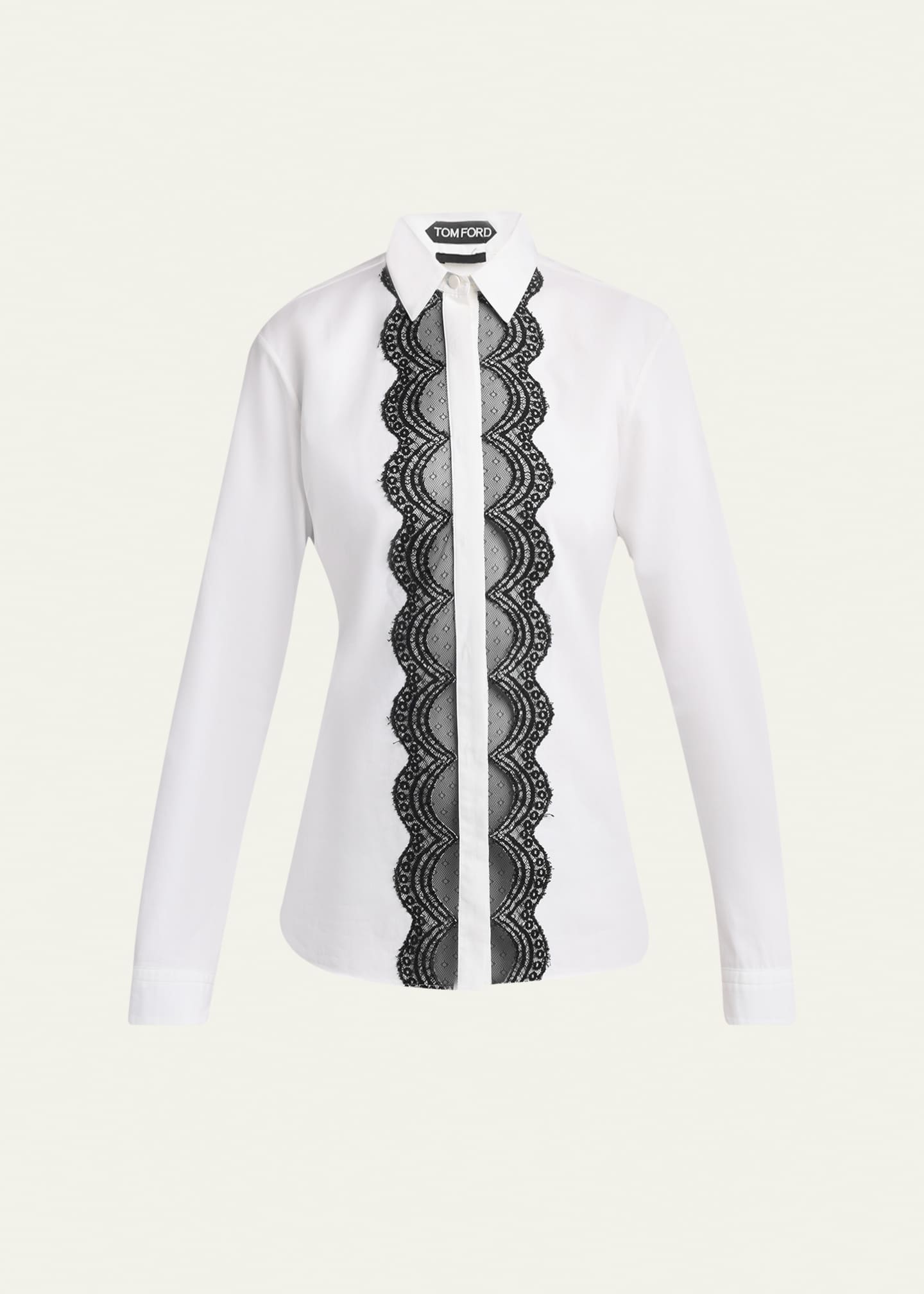 TOM FORD Scalloped Lace-Trim Button-Down Shirt - Bergdorf Goodman