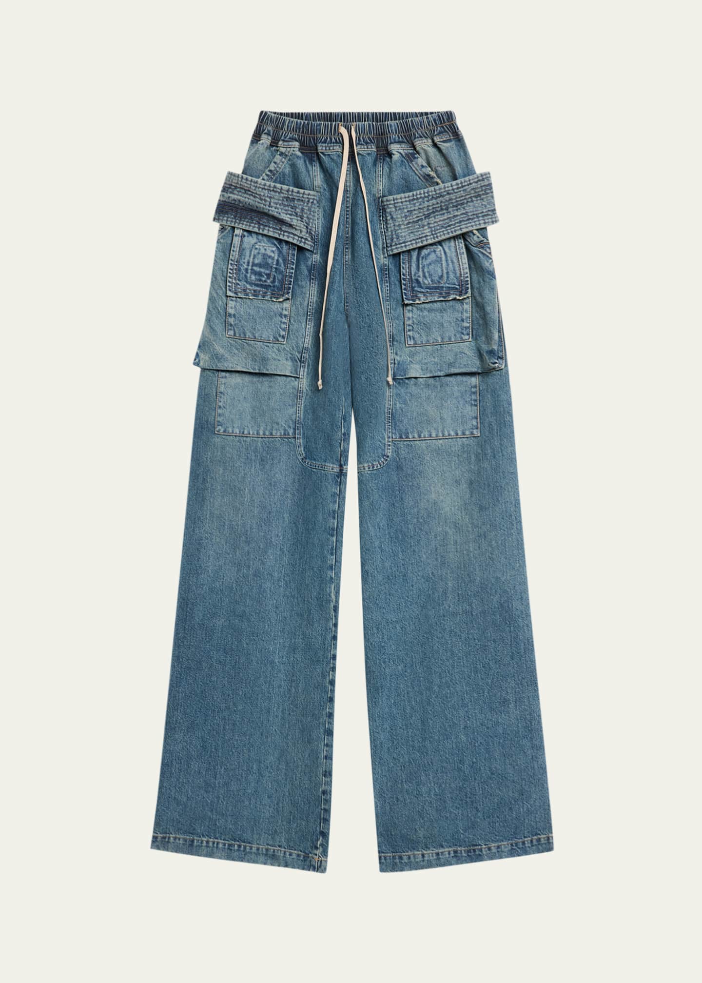 DRKSHDW RICK OWENS Men's Denim Wide-Leg Pull-On Cargo Pants - Bergdorf ...